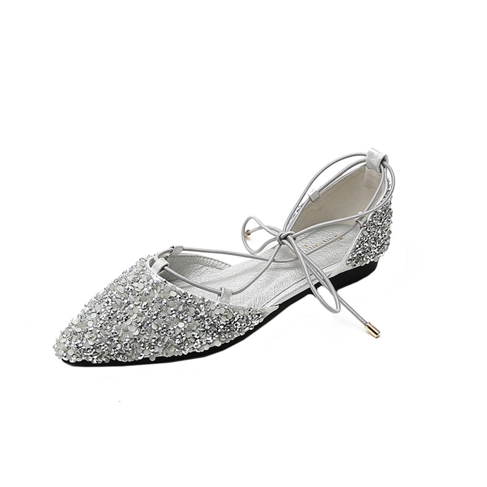 Jacenvly 2024 New Women Luxury Rhinestone Flats Lace up Flat Shoes ...