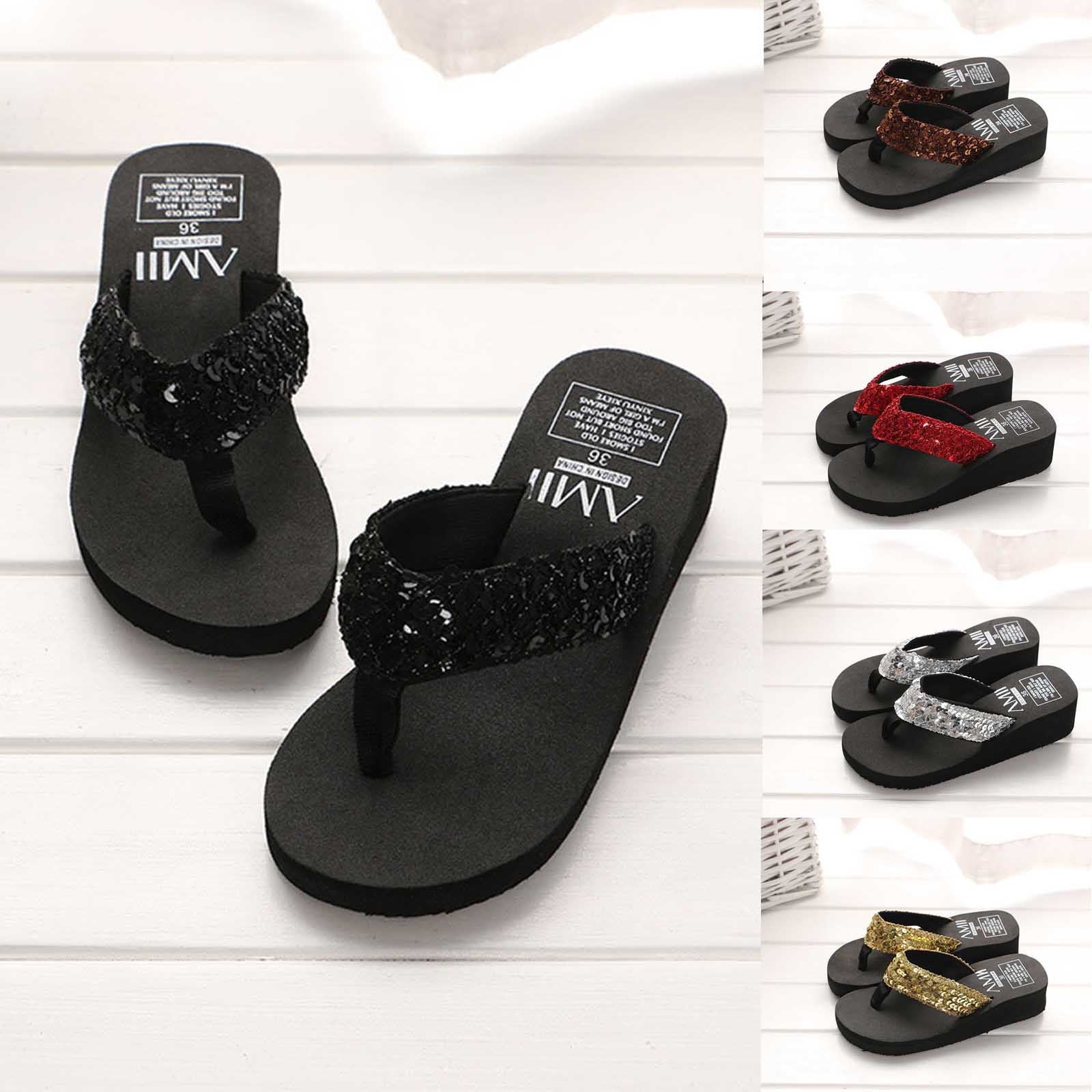 Jacenvly 2024 New Women Summer Fashion Sequin Flip-Flops with Beach ...