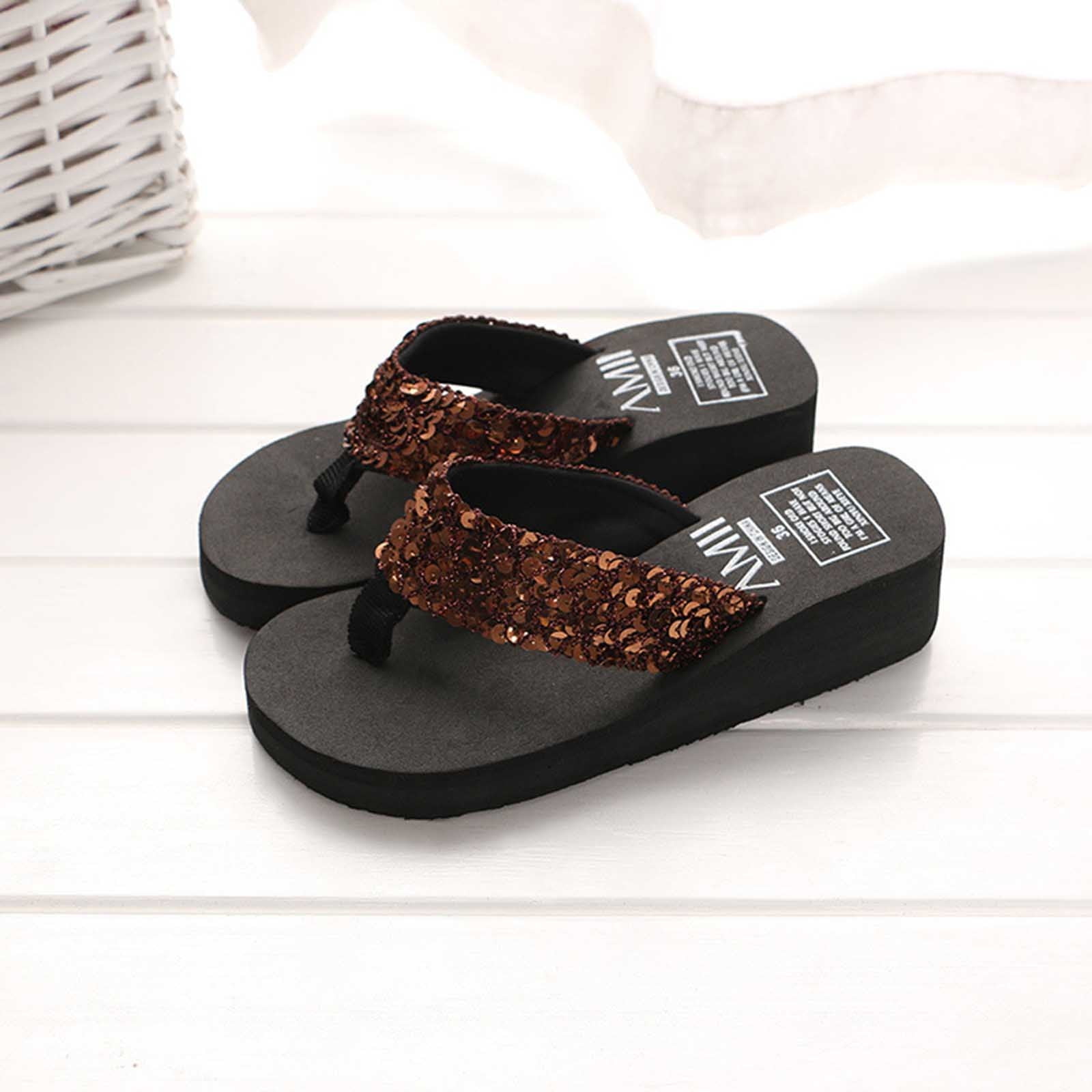 Jacenvly 2024 New Women Summer Fashion Sequin Flip-Flops with Beach ...