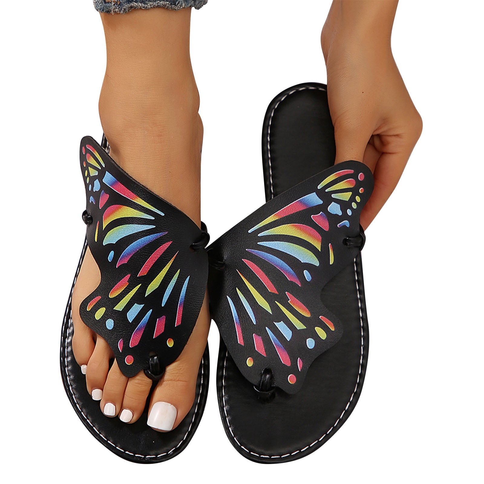 Jacenvly 2024 New Women's Butterflies Design Slide Sandals Casual Clip ...