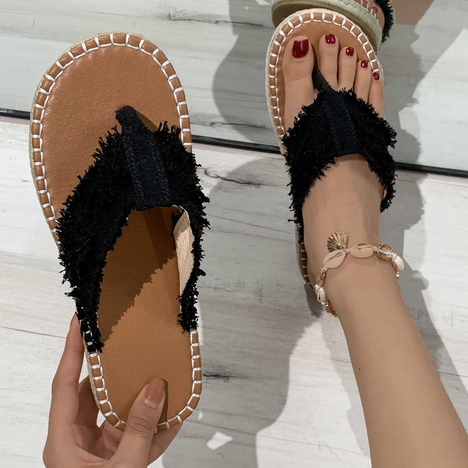 Jacenvly 2024 New Women's Large Flat Flat Solid Color Line Beach ...