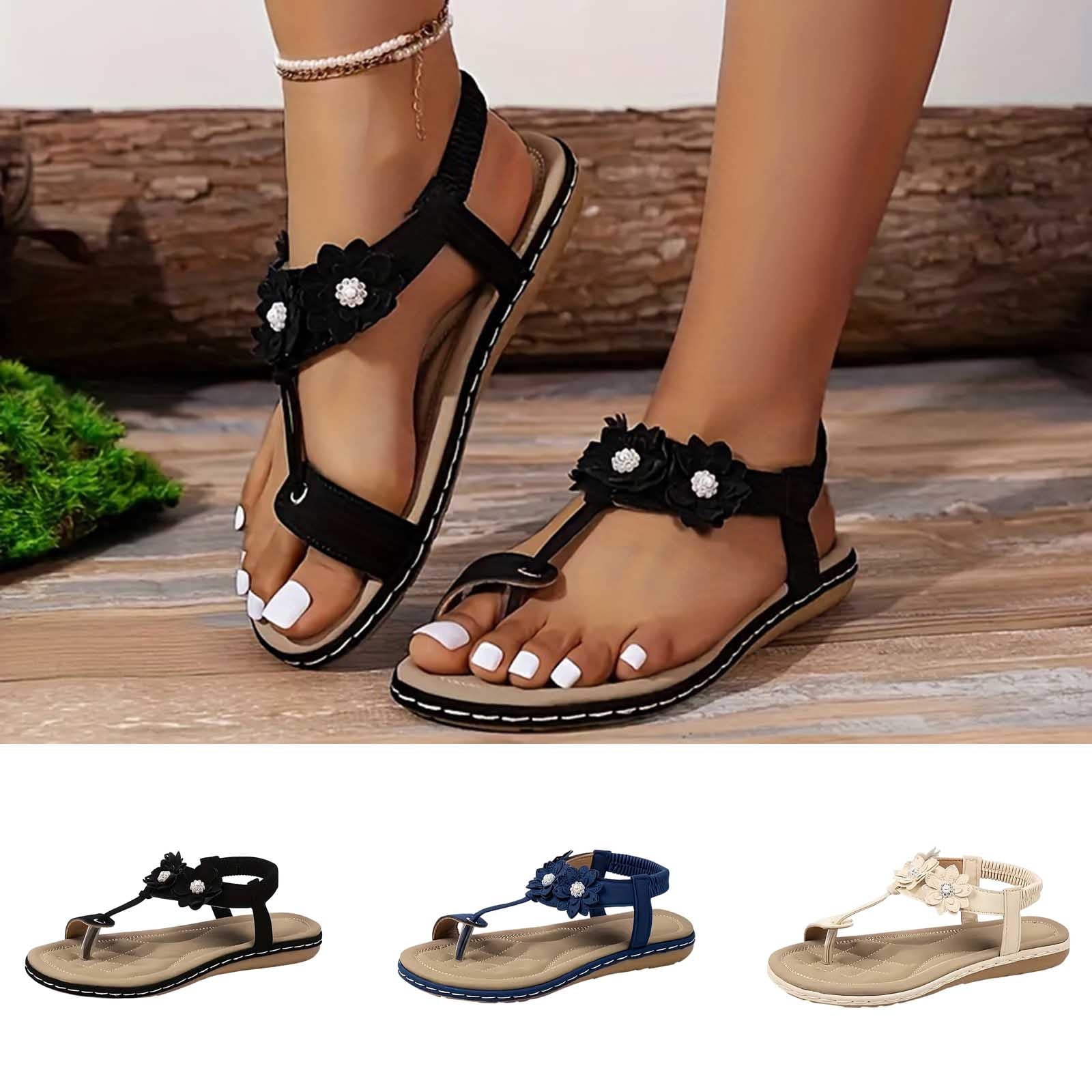 Jacenvly 2024 New Women's New Large Size Three Flower Toe Toe Beach ...