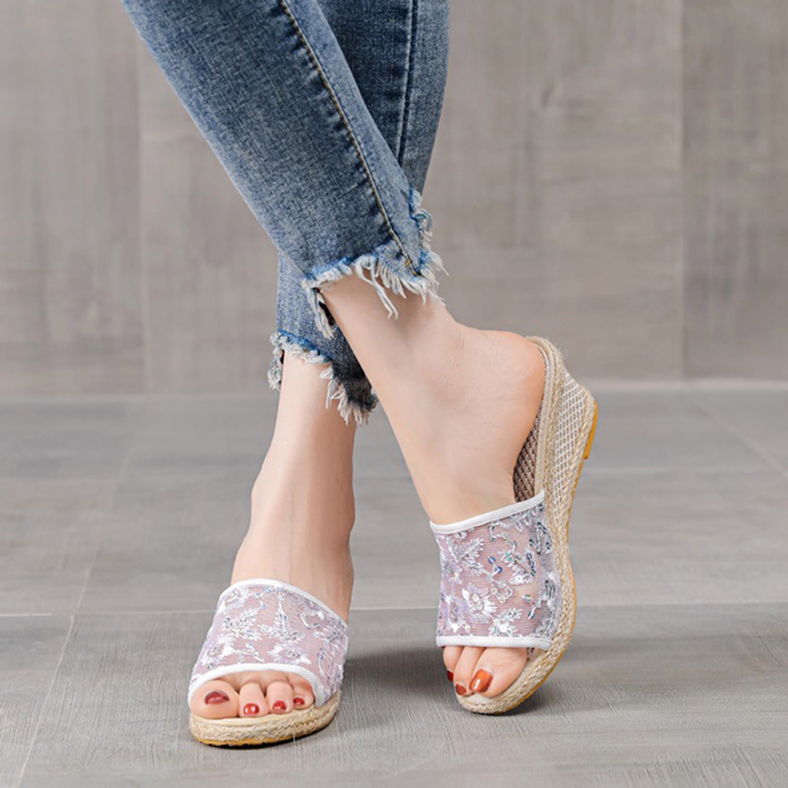 Jacenvly 2024 New Women's New Summer Mesh Breathable Casual Wedge ...
