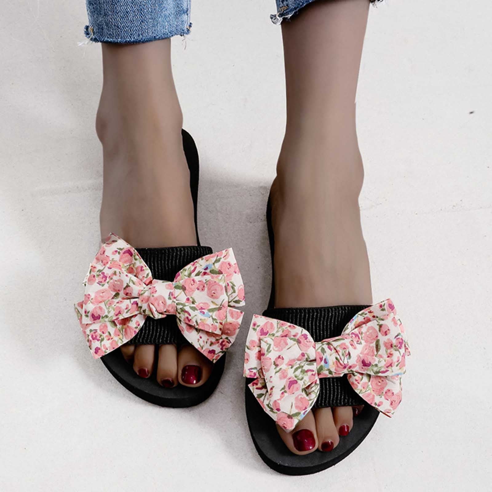 Jacenvly 2024 New Women's New Summer One-Line Floral Bow Over Flat ...