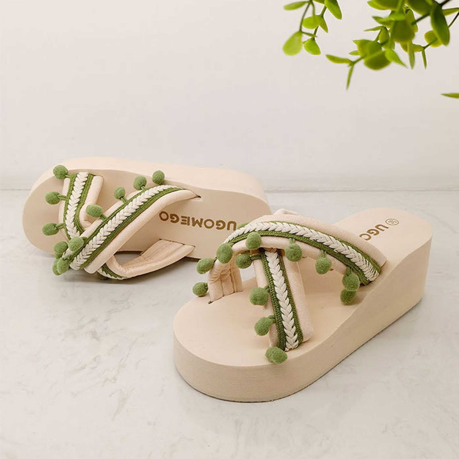 Jacenvly 2024 New Women's Summer Fashion Ball Beach Shoes Beach Wedge ...