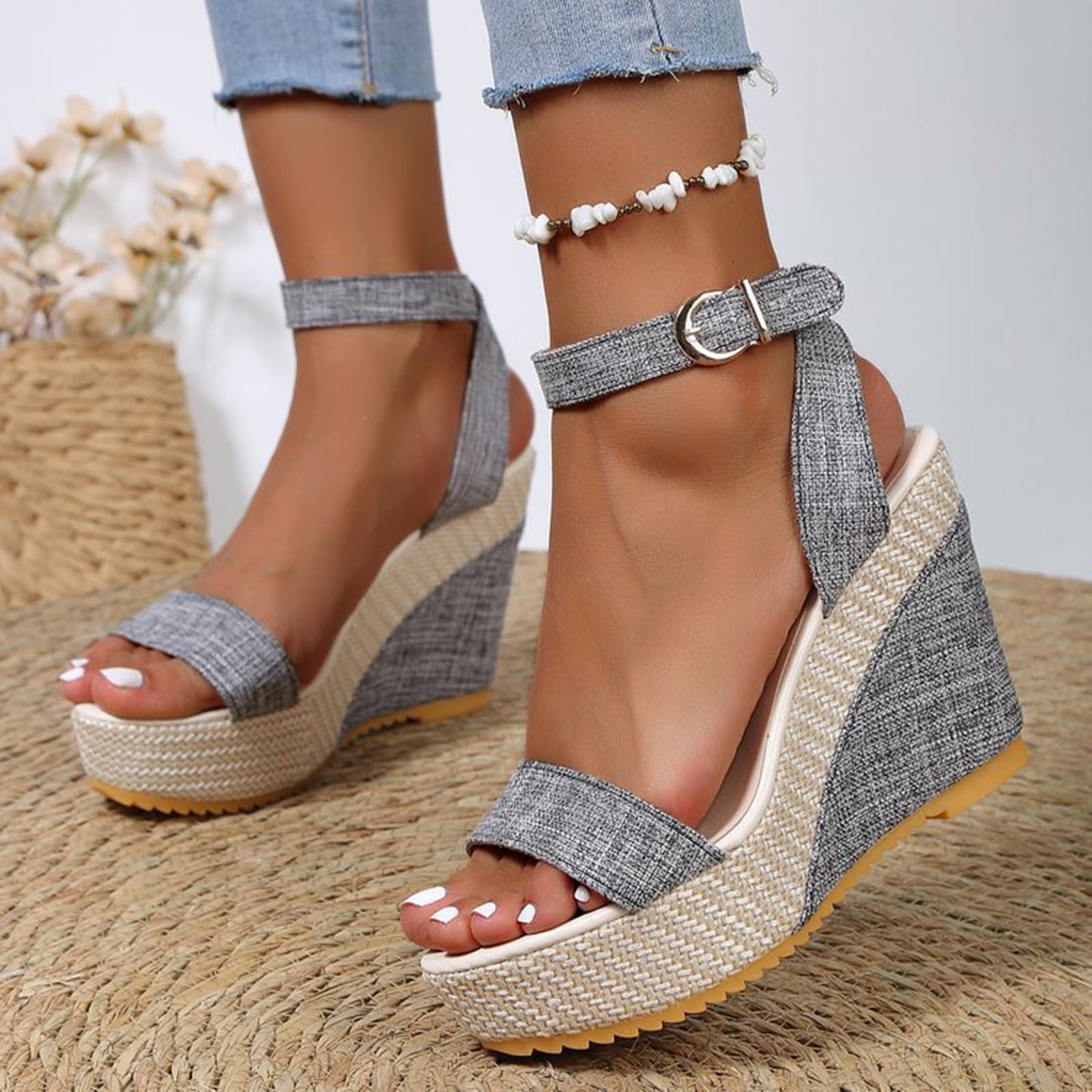 Jacenvly 2024 New Women's Summer Size Wedge Fish Mouth Roman Sandals ...