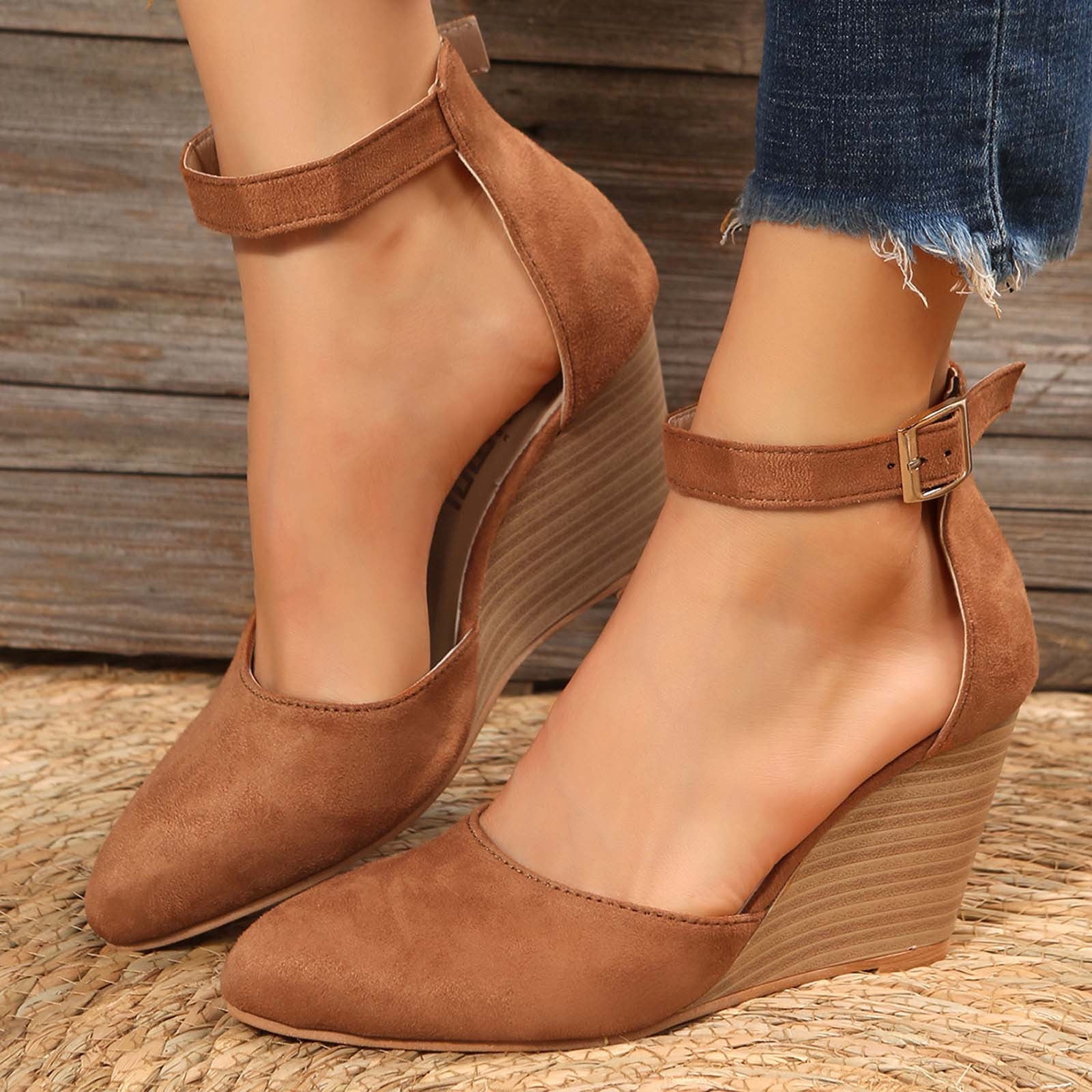 Jacenvly 2024 New Womens Fashion Pointed Toe Sandals Metal Buckle 7.5Cm ...
