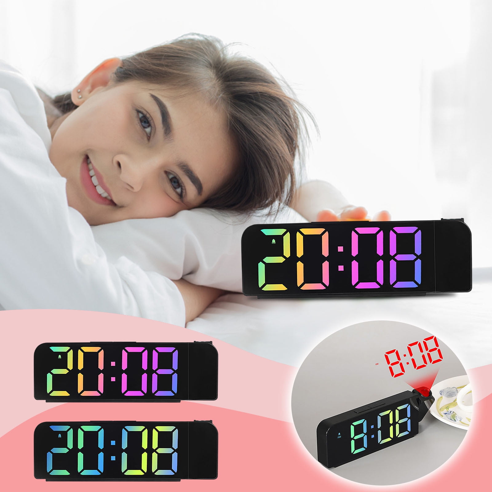 Jacenvly 2024 Valentines Day Decor Projection Digital Alarm Clock For Bedroom Colorful Led Alarm ...