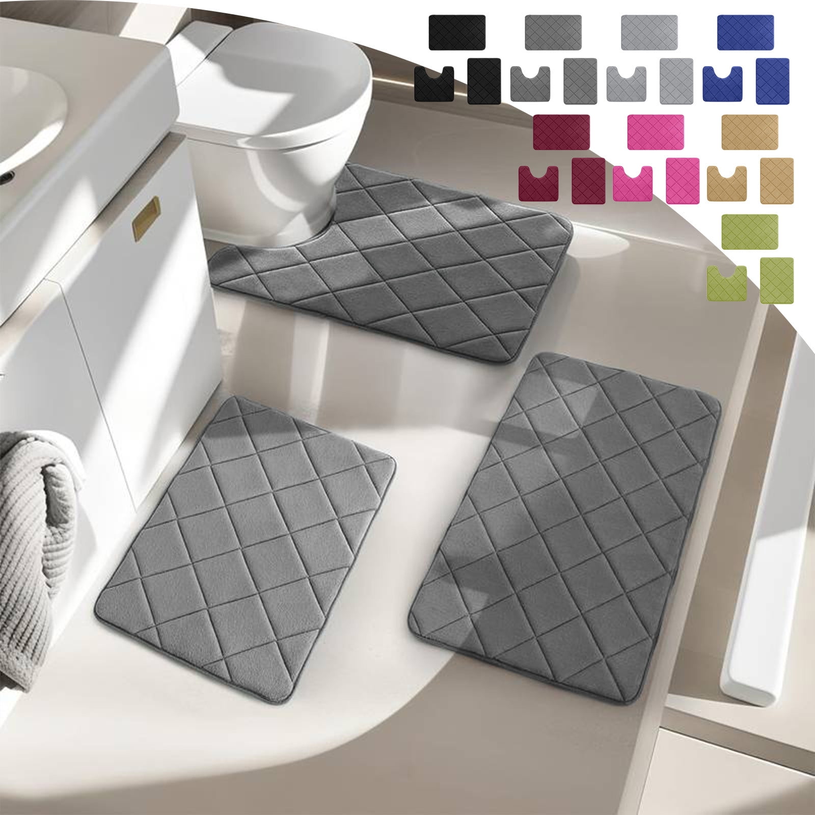 Jacenvly Bathroom Decor Memory Foam Bath Mat 3 Set Bathroom Rugs for 3 ...