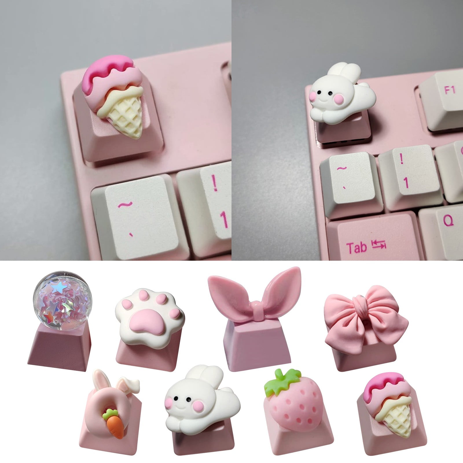Jacenvly Bathroom Decor Cute Cats Paw Bunny Circular Low Shaft Keycap ...