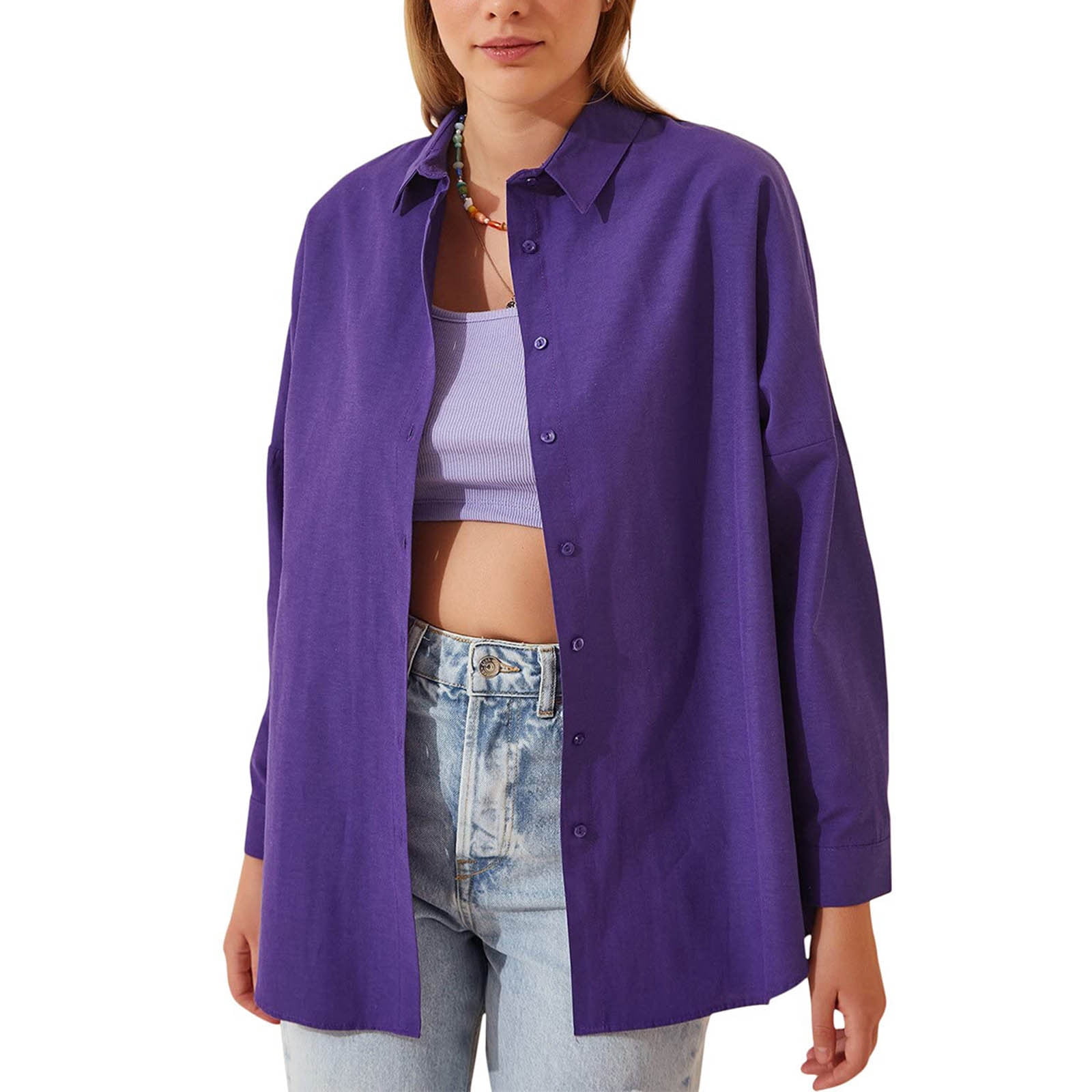 Jacenvly Button up Shirts for Women Flannels Solid Shacket Jacket Soft ...