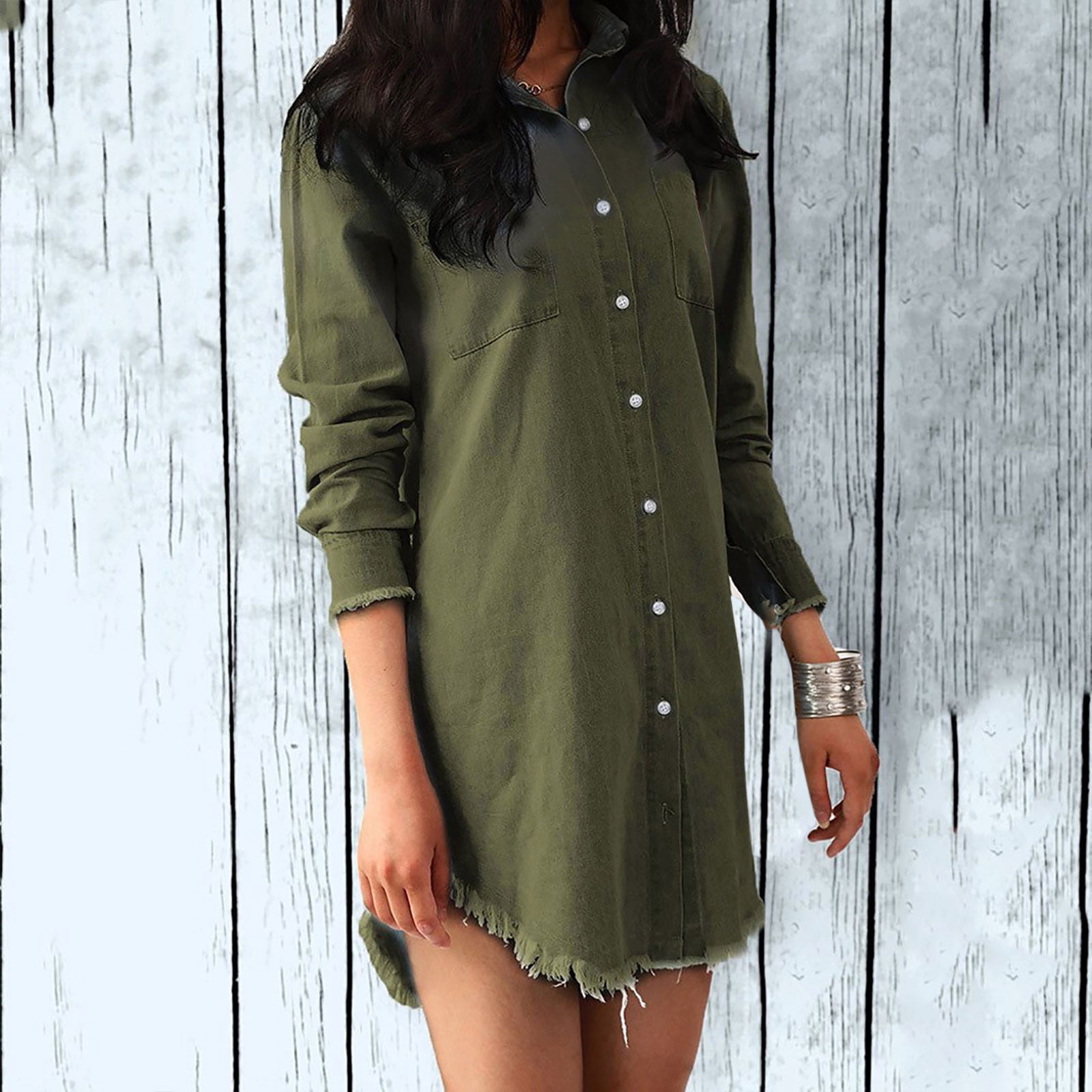 Jacenvly Button up Shirts for Women Flannels Clearance Solid Shacket ...