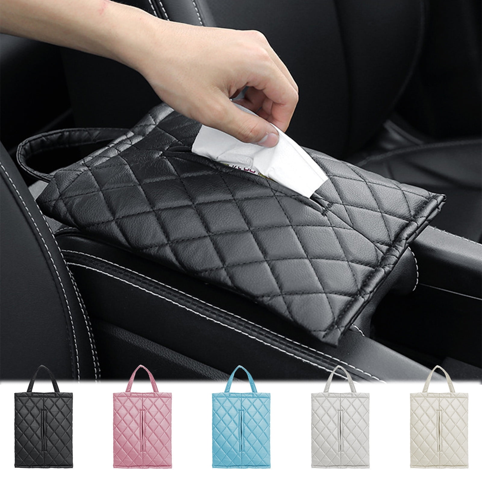 Jacenvly Car Accessories Cleaning Car Tissue Box Diamond Lingge Leather ...