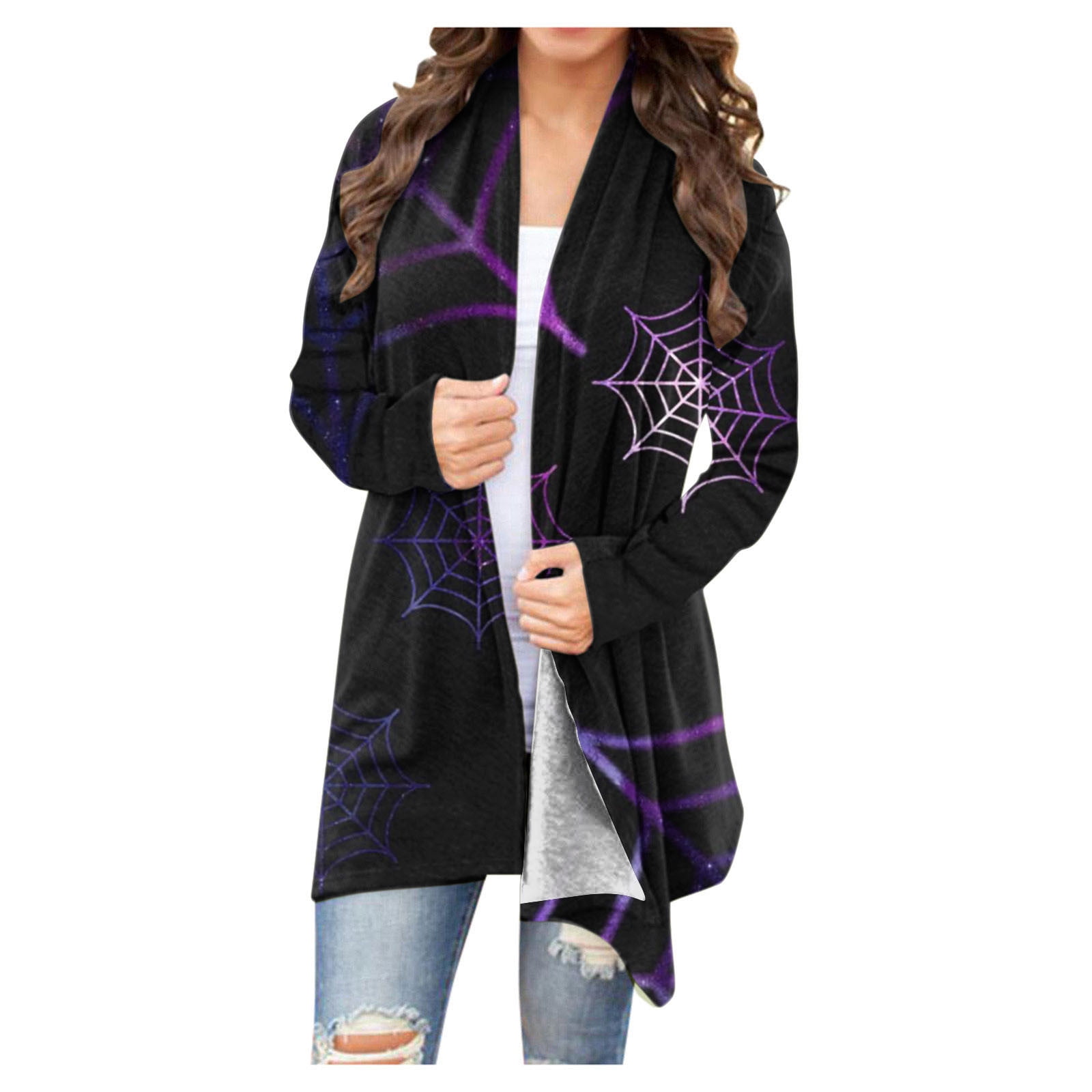 Jacenvly Cardigan For Women Long Sleeve Spider Webs Print Sweaters For ...