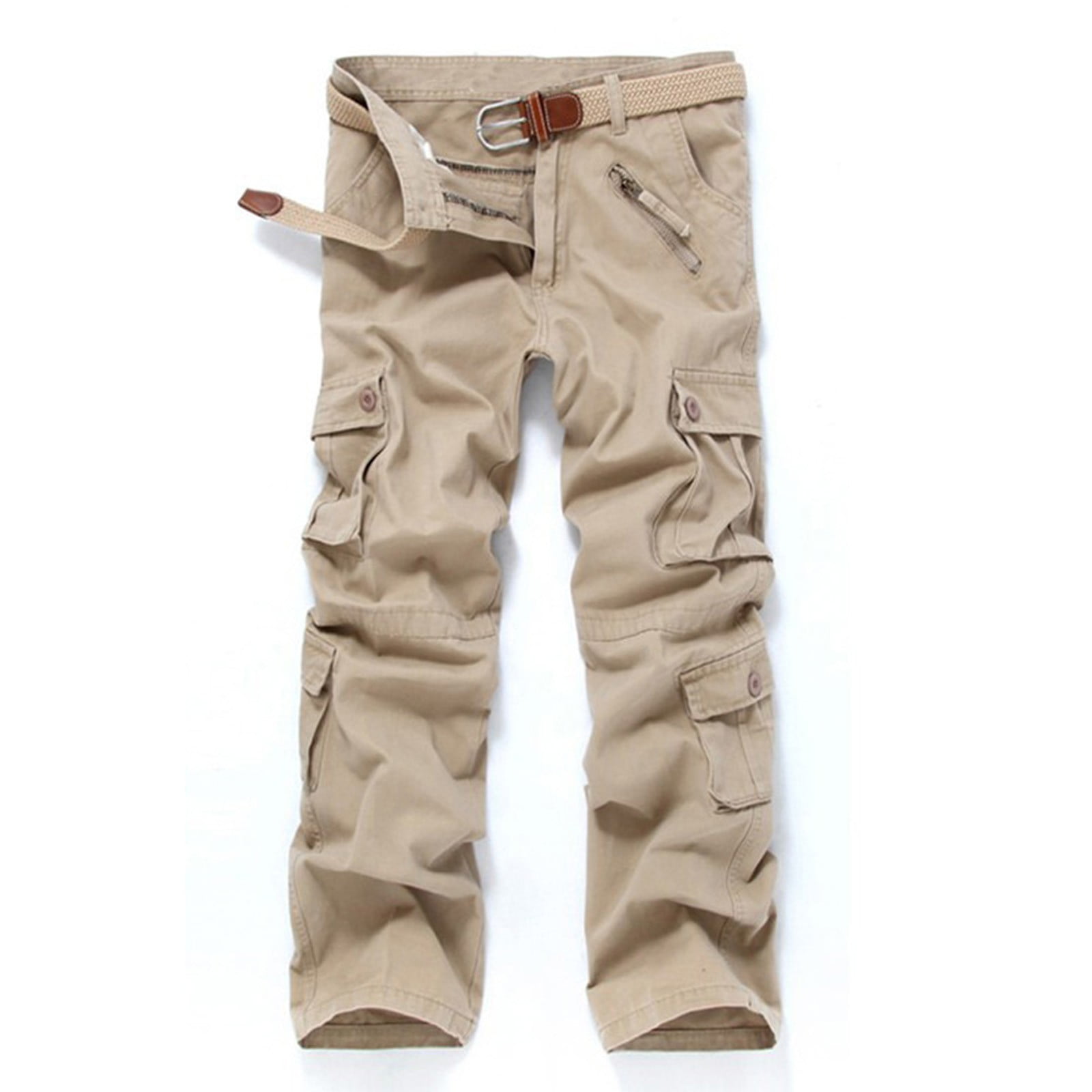 Jacenvly Cargo Pants for Men Long Cargo Pants Mid Waisted Pocket Plain Trousers for Men Fashion ...