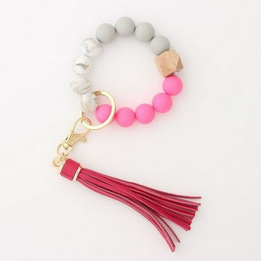 Emlimny Silicone Beaded Bracelet Keychain Wristlet Key Ring Bangle ...