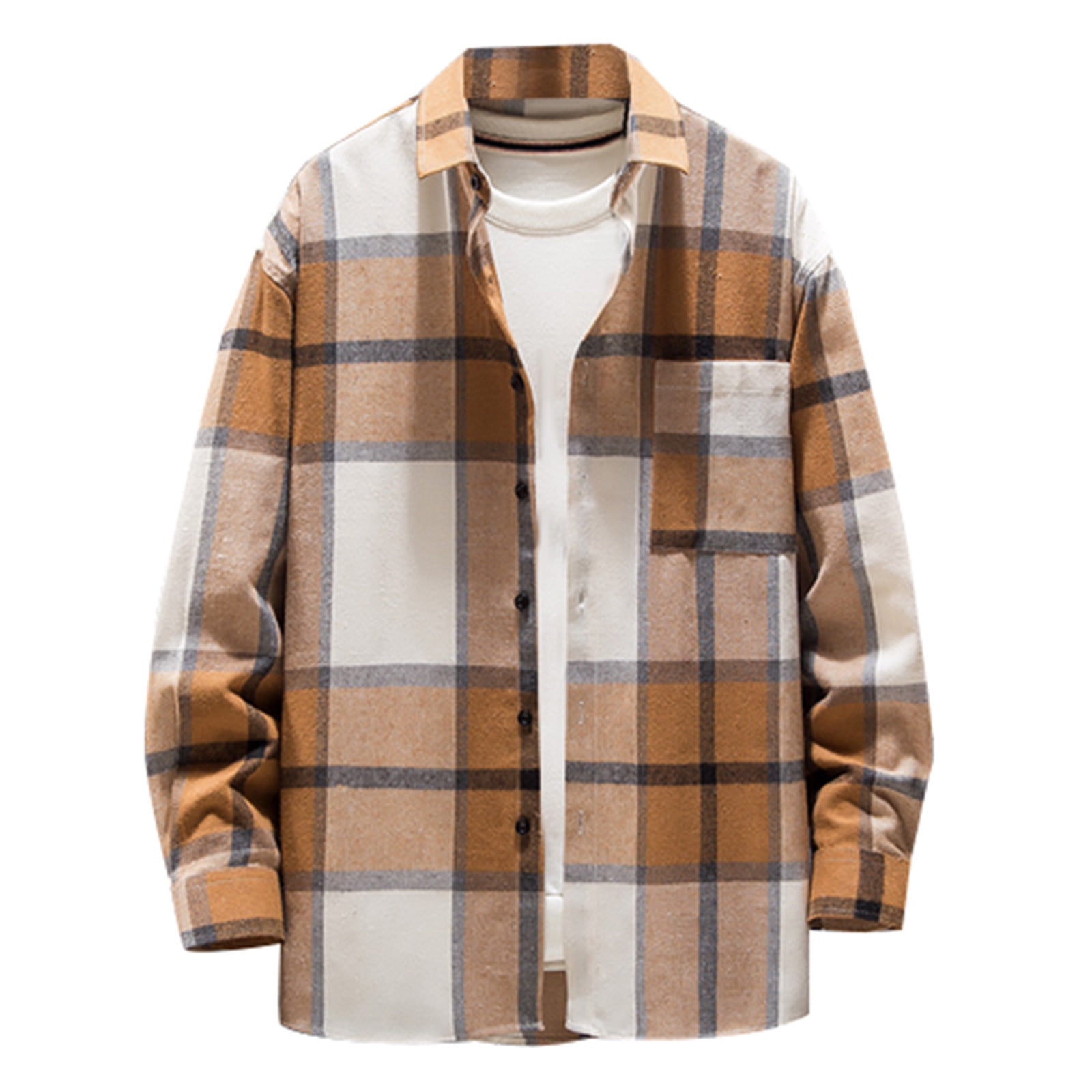 Jacenvly Thermal Hoodie Cardigan Men's Single-Breasted Casual Plaid ...