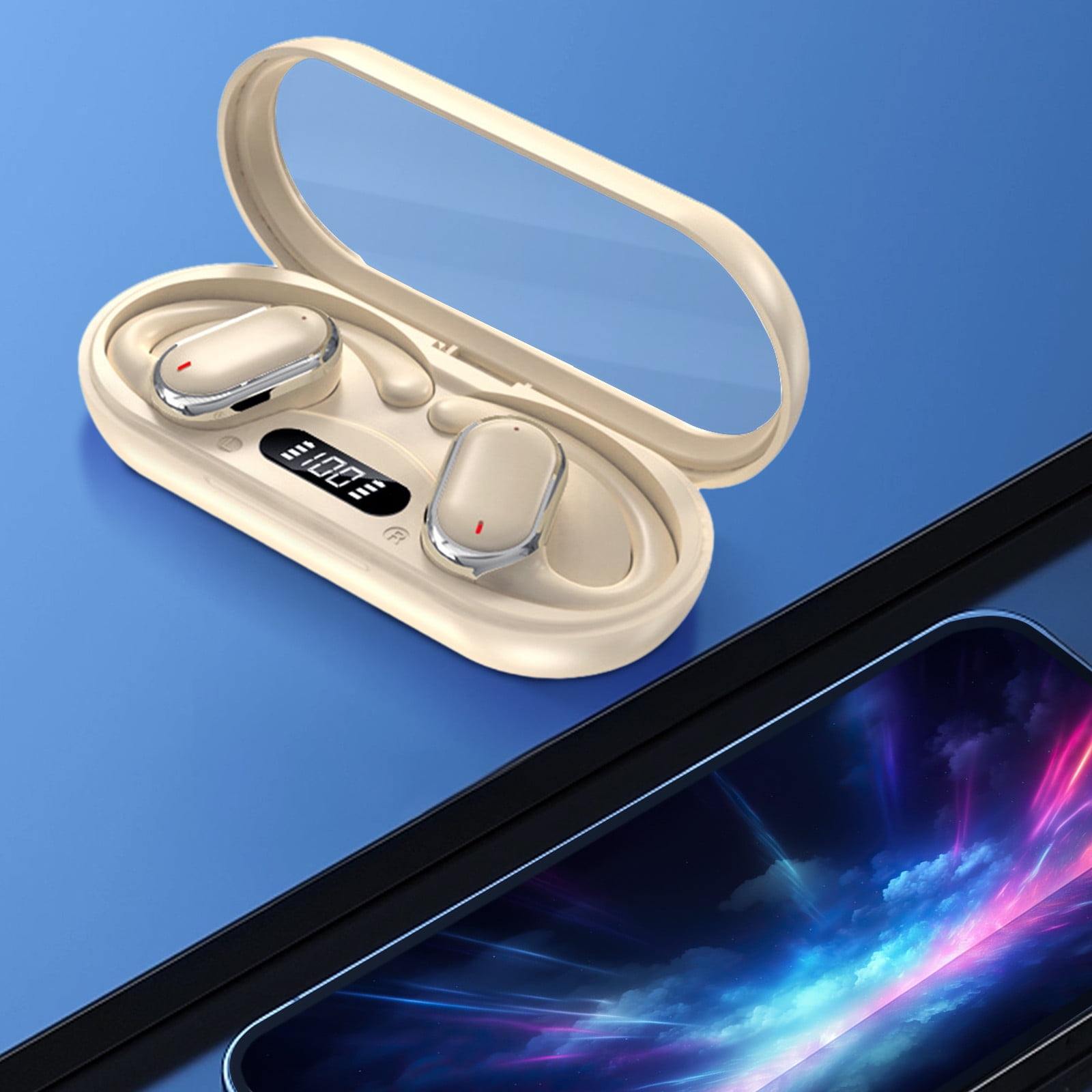 Jacenvly Earphones Wireless Clearance Wireless Earbuds Bluetooth 5.3 Hanging Ear Type Light ...