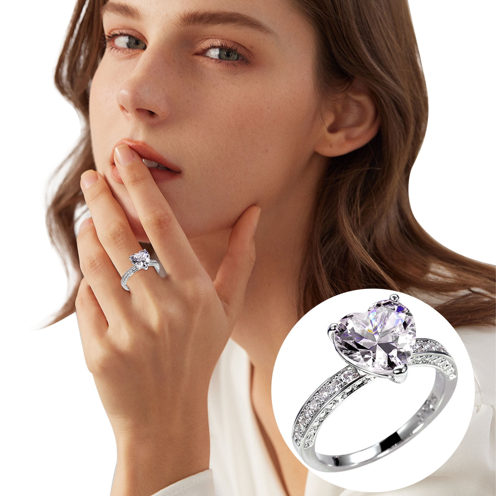 Jacenvly Engagement Rings For Women New Wedding Ring Inlaid With Heart-Shaped Diamond Zircon ...