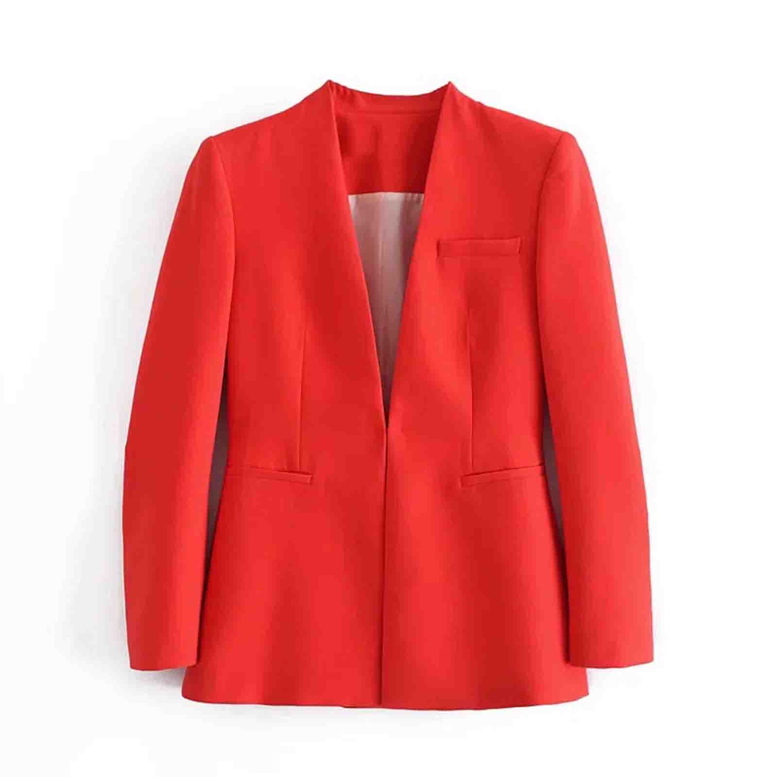 Jacenvly Fall Blazers for Women Lapels Long Sleeve Cropped Office Suit ...