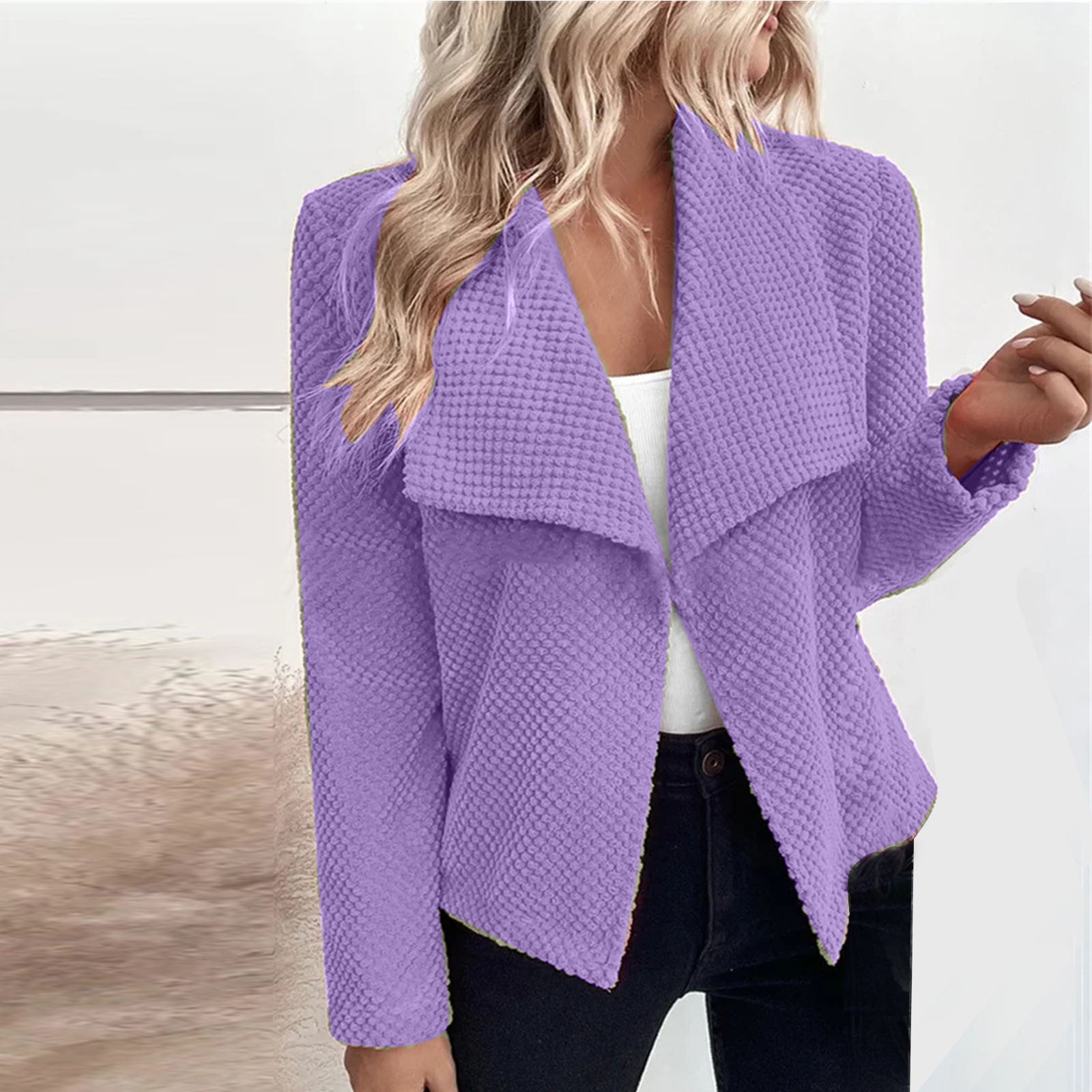 Jacenvly Fall Blazers for Women Lapels Long Sleeve Cropped Office Suit ...