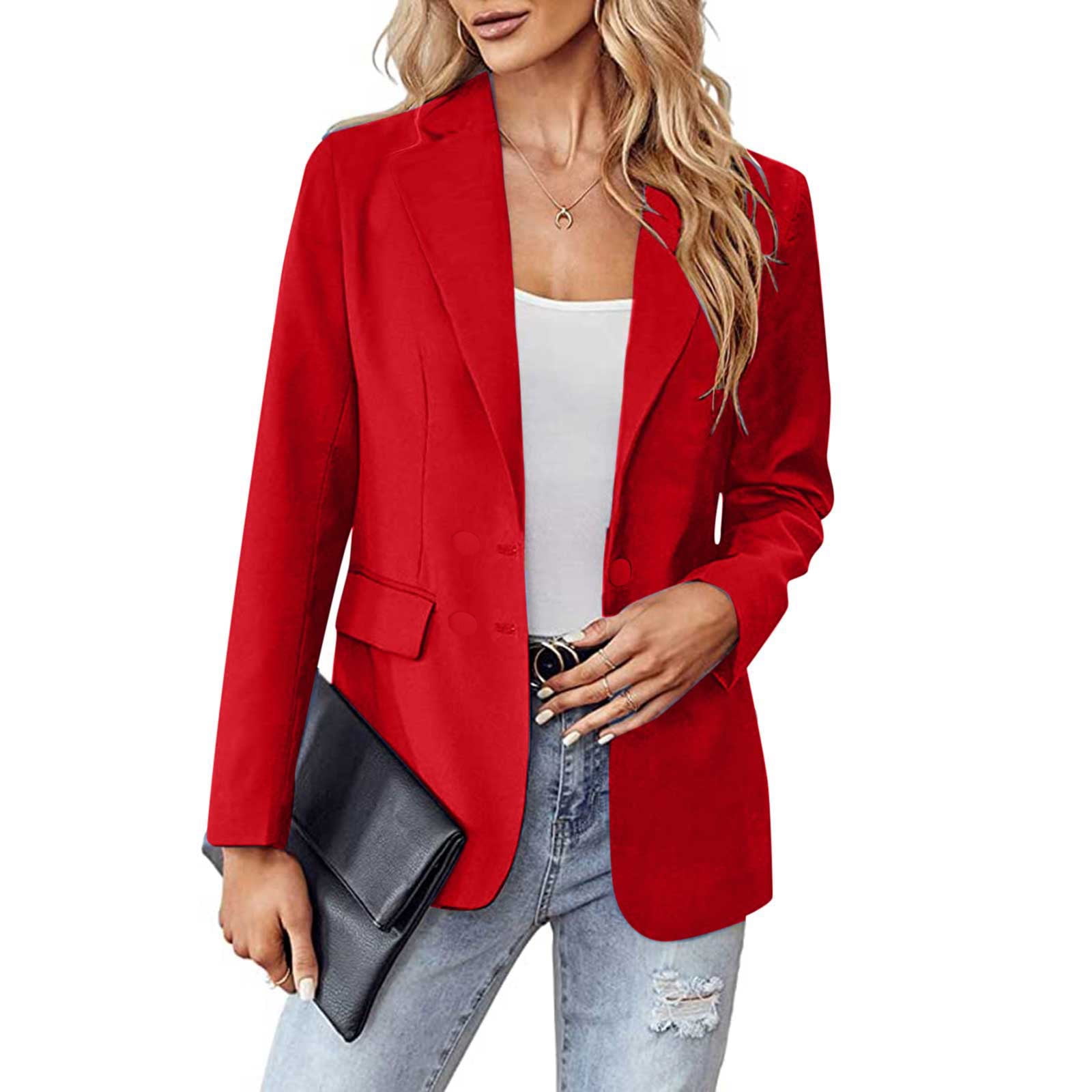 Jacenvly Fall Blazers For Women Clearance Lapels Long Sleeve Cropped