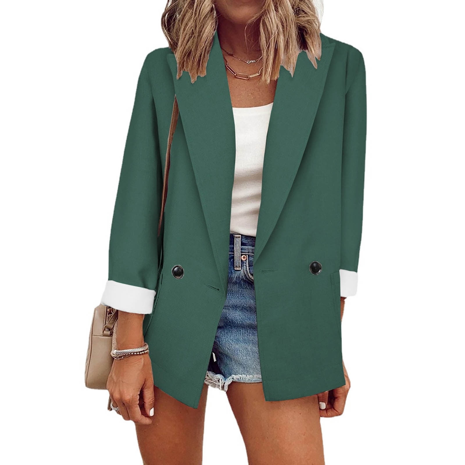 Jacenvly Fall Blazers For Women Clearance Lapels Long Sleeve Cropped