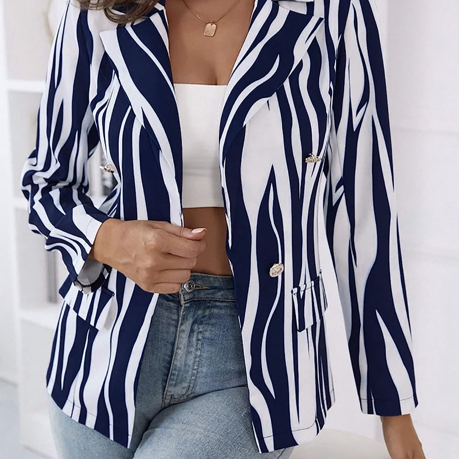 Jacenvly Fall Blazers for Women Lapels Long Sleeve Cropped Office Suit ...