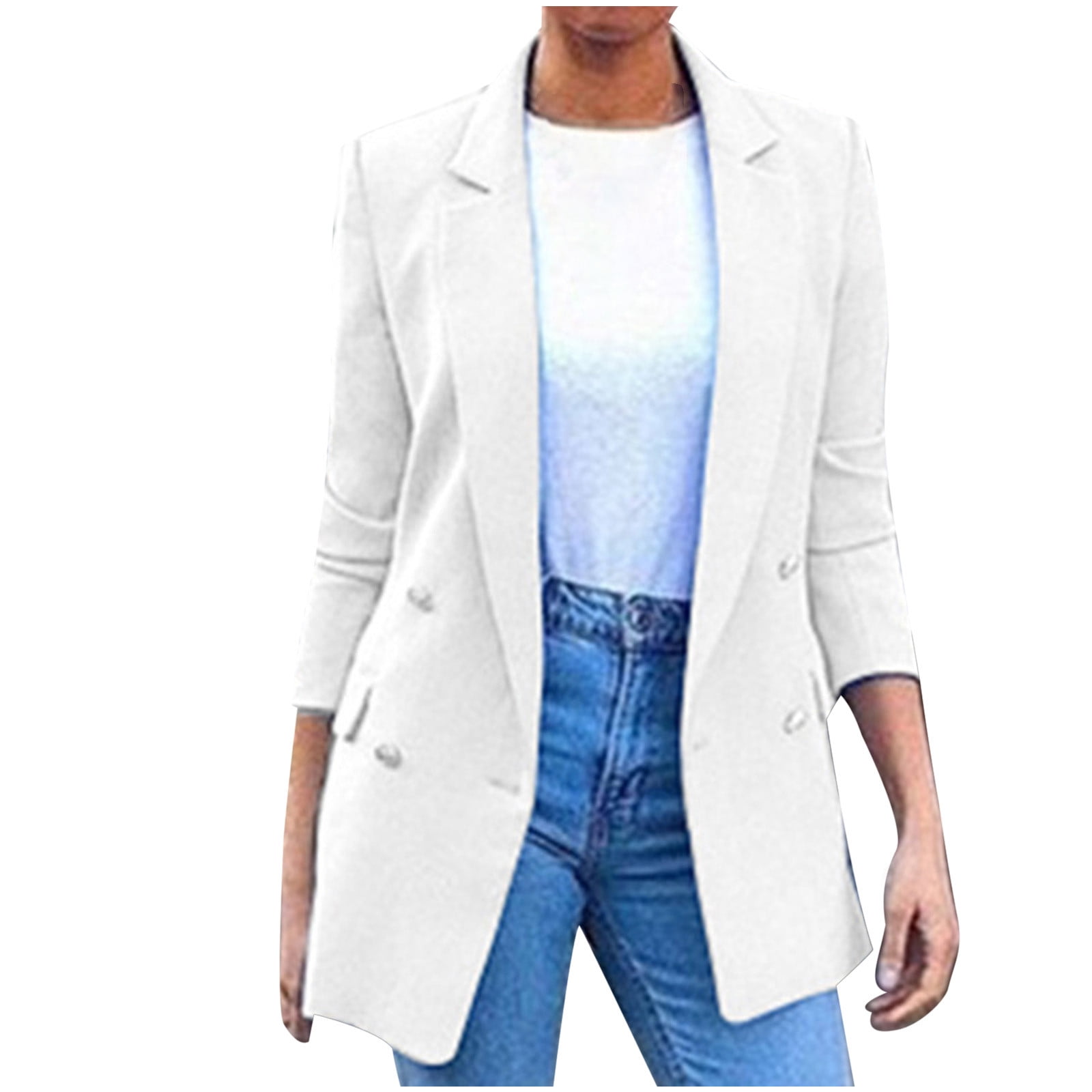 Jacenvly Fall Blazers for Women Lapels Long Sleeve Mid-Length Business ...