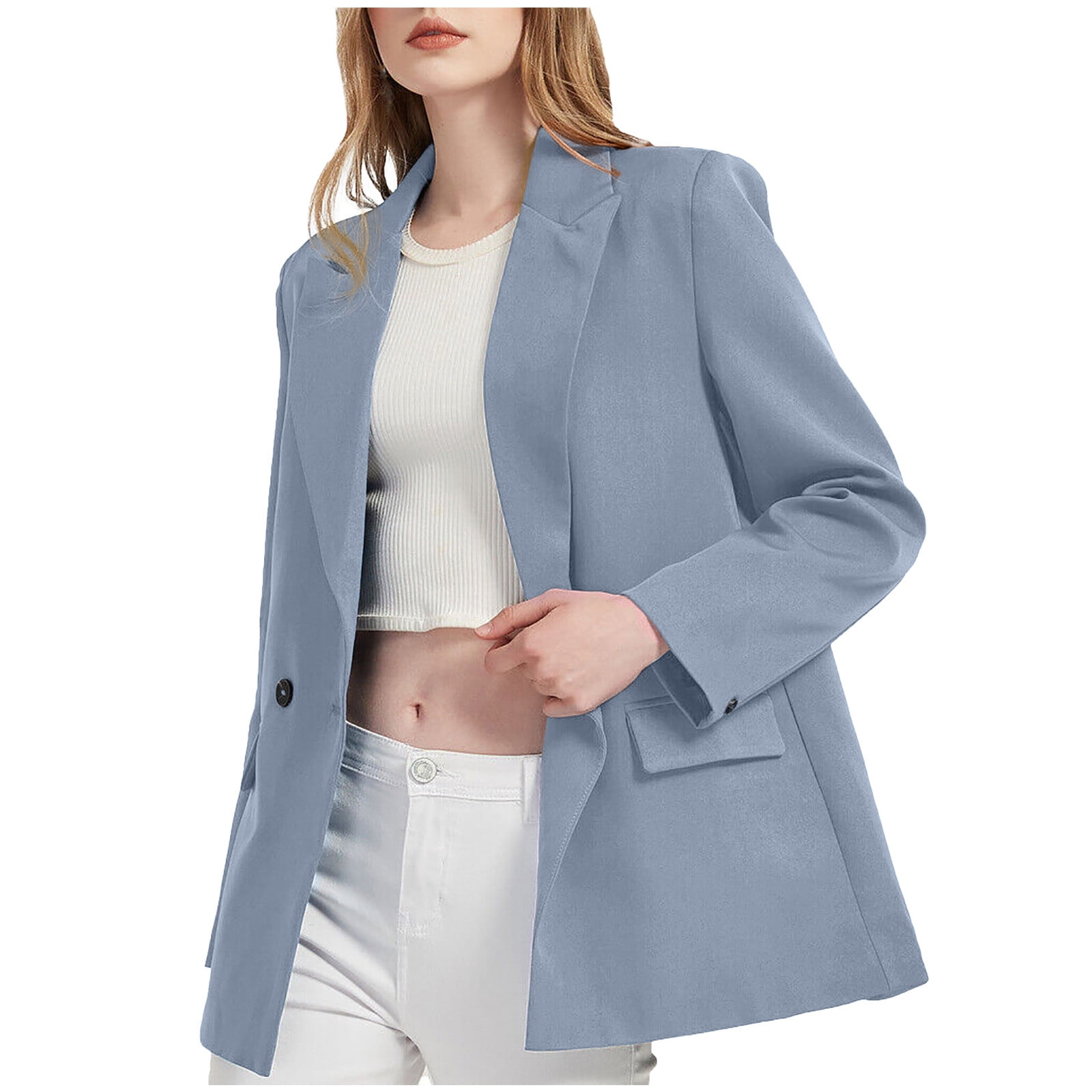 Jacenvly Fall Blazers For Women Clearance Lapels Long Sleeve Mid Length