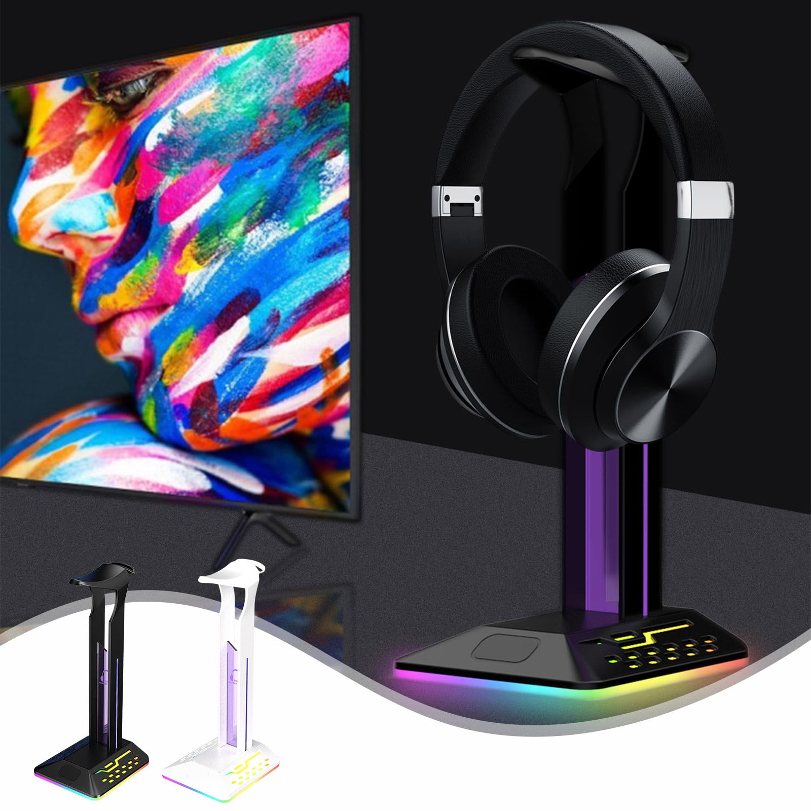Jacenvly Home Decor Rgb Gaming Headphones Stand Headset Stand with 2 ...
