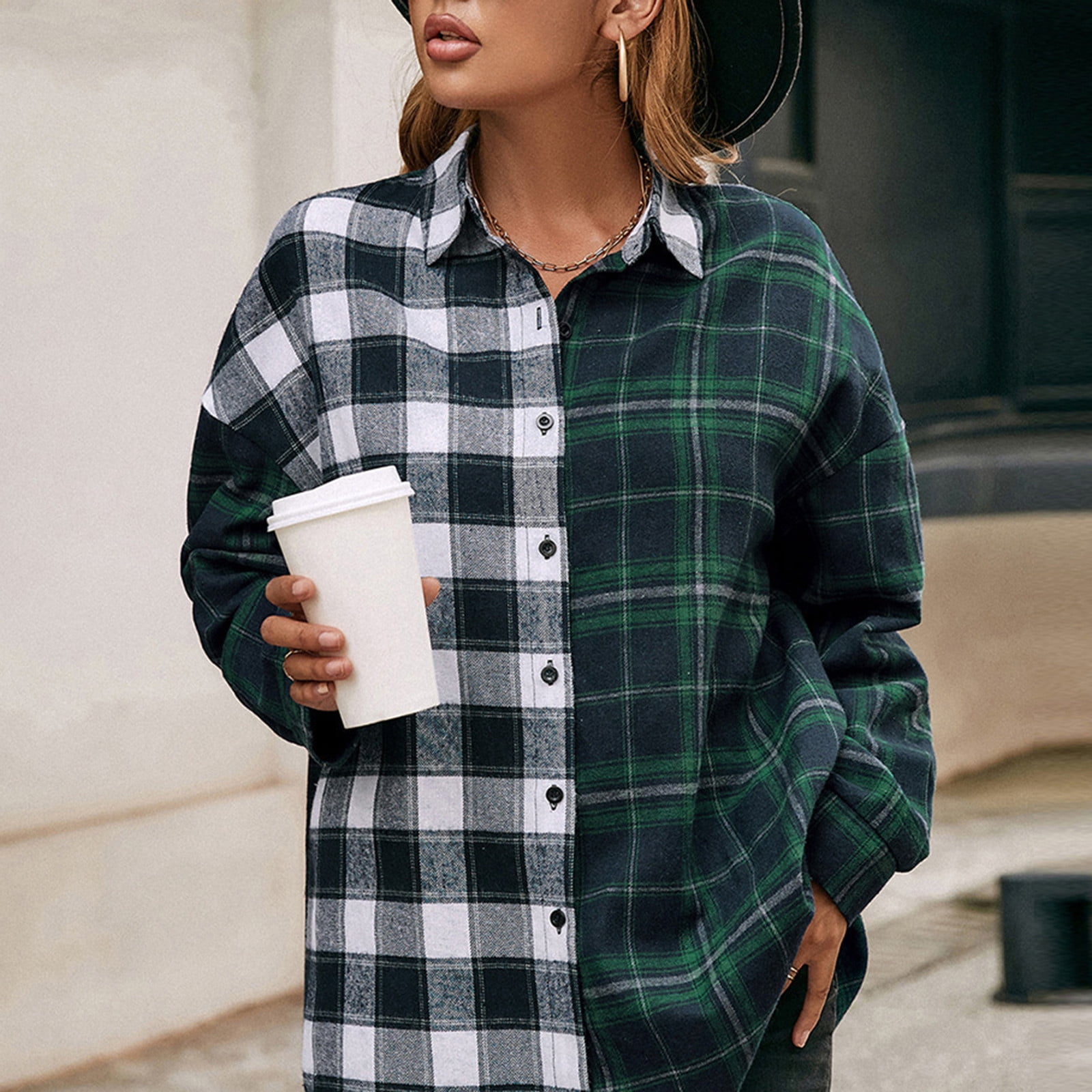 Jacenvly Jackets For Women Casual 2024 Clearance Plaid Shacket Jacket