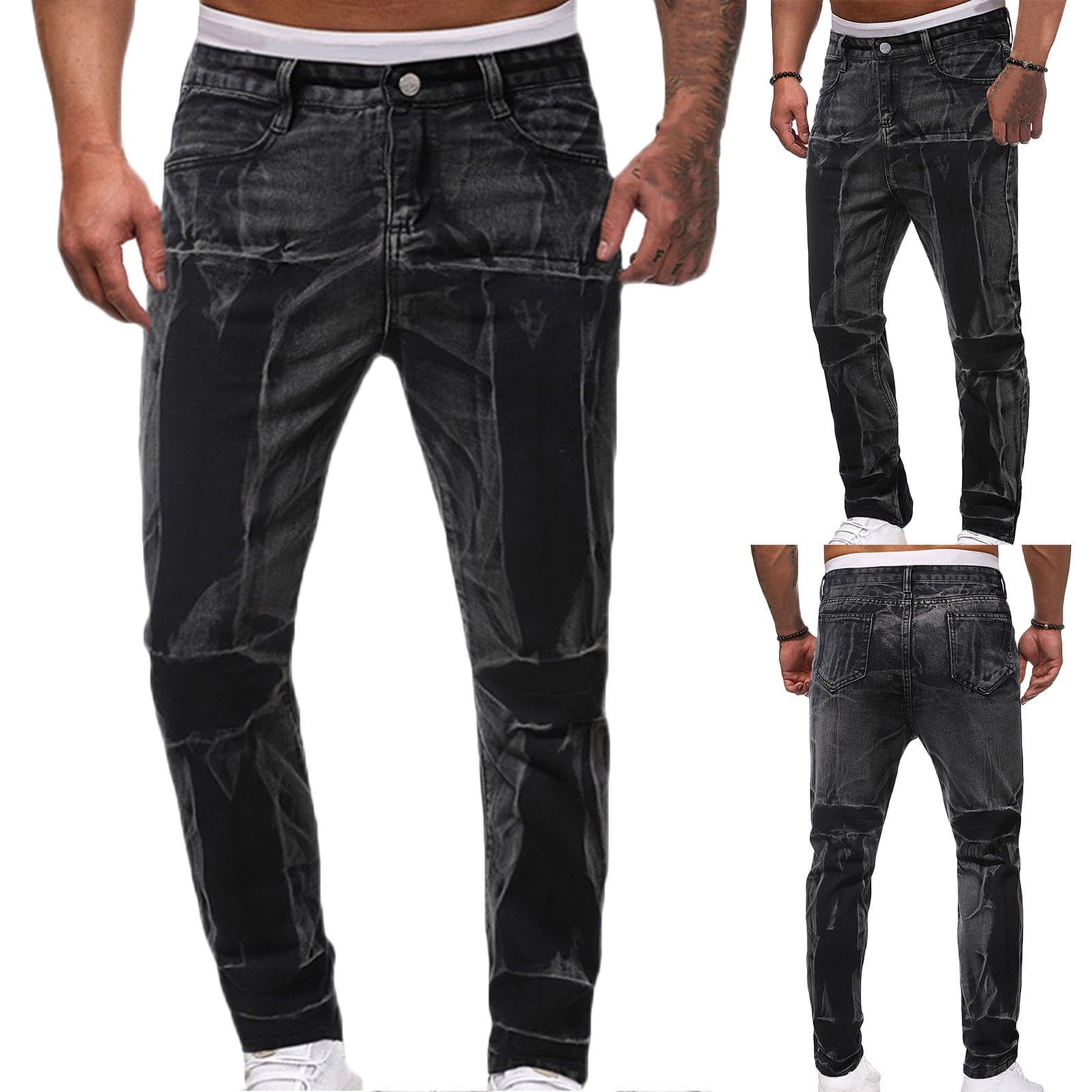 Jacenvly Men'S Pants Clearance Long Skinny Pants Mid Waisted Ripped ...