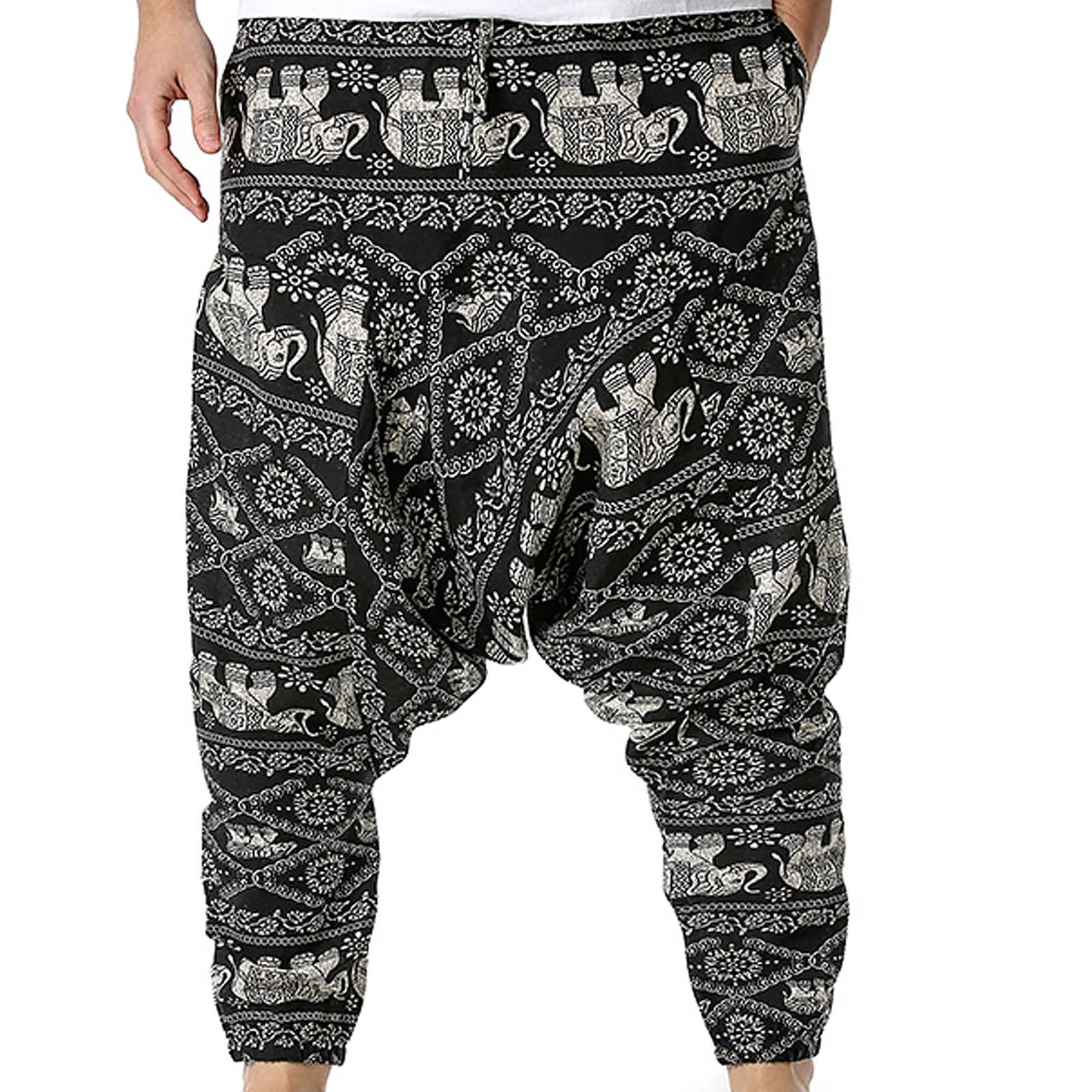 Jacenvly Men'S Pants Sale Long Harem Pants Elastic Waisted Pocket Print ...
