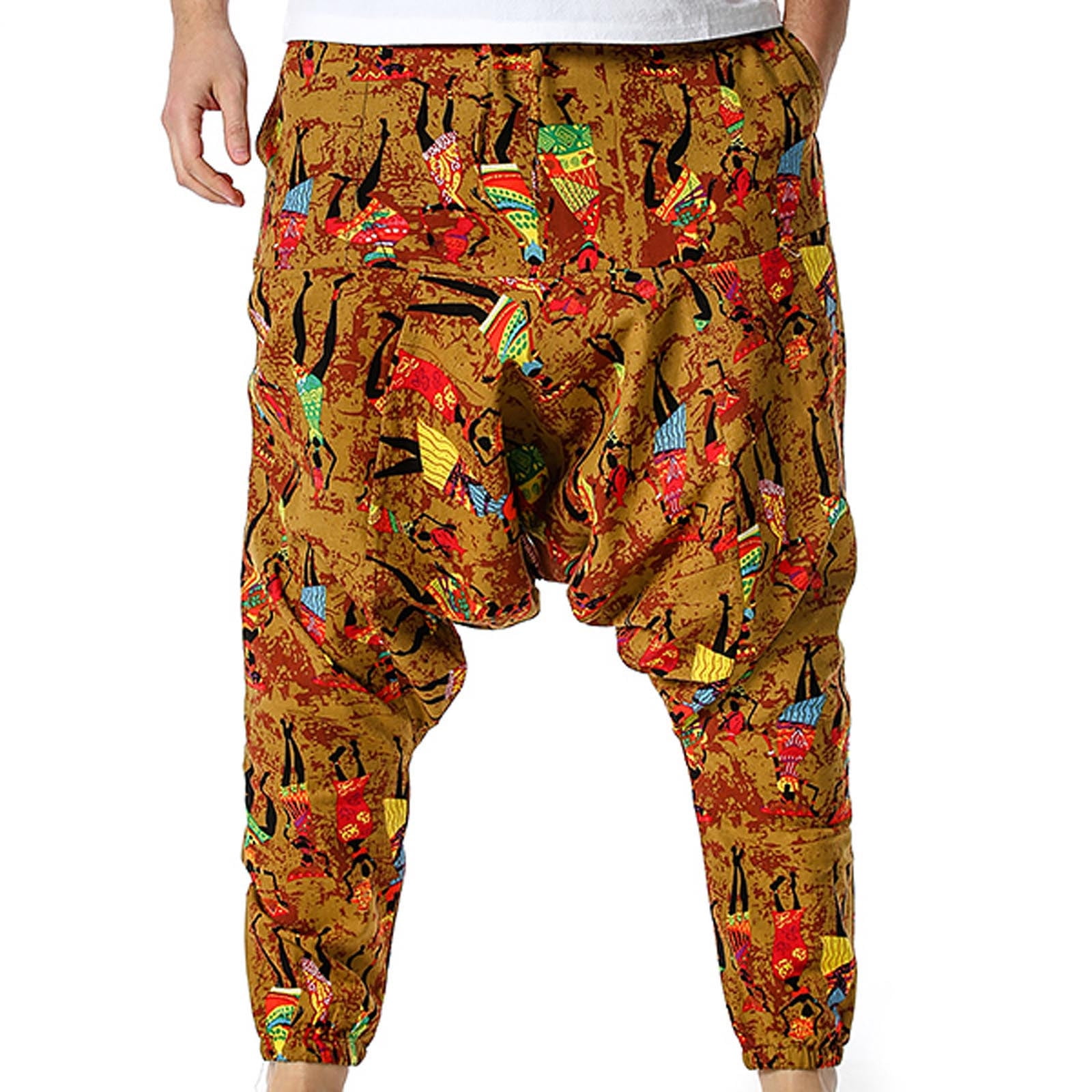 Jacenvly Men'S Pants Sale Long Harem Pants Elastic Waisted Pocket Print ...