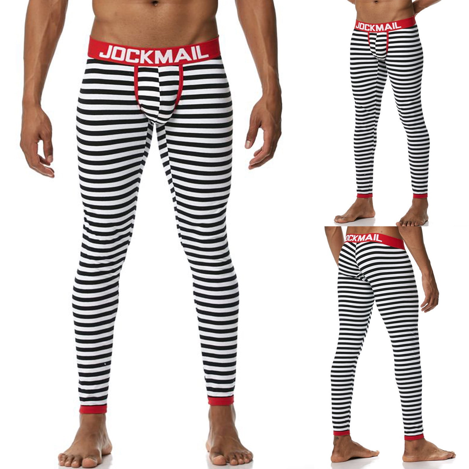 Jacenvly Men'S Pants Stretch Long Leggings Elastic Waisted Striped ...