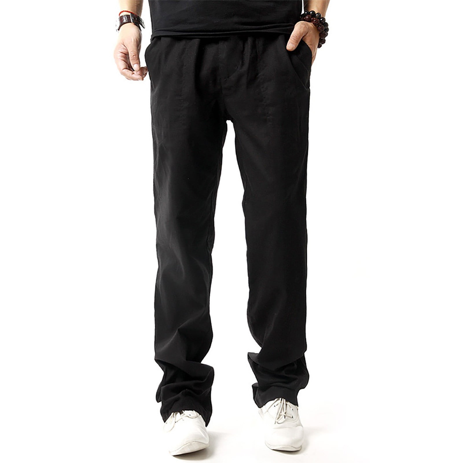 Jacenvly Mens Cargo Pants Long Straight-Leg Pants Elastic Waisted ...
