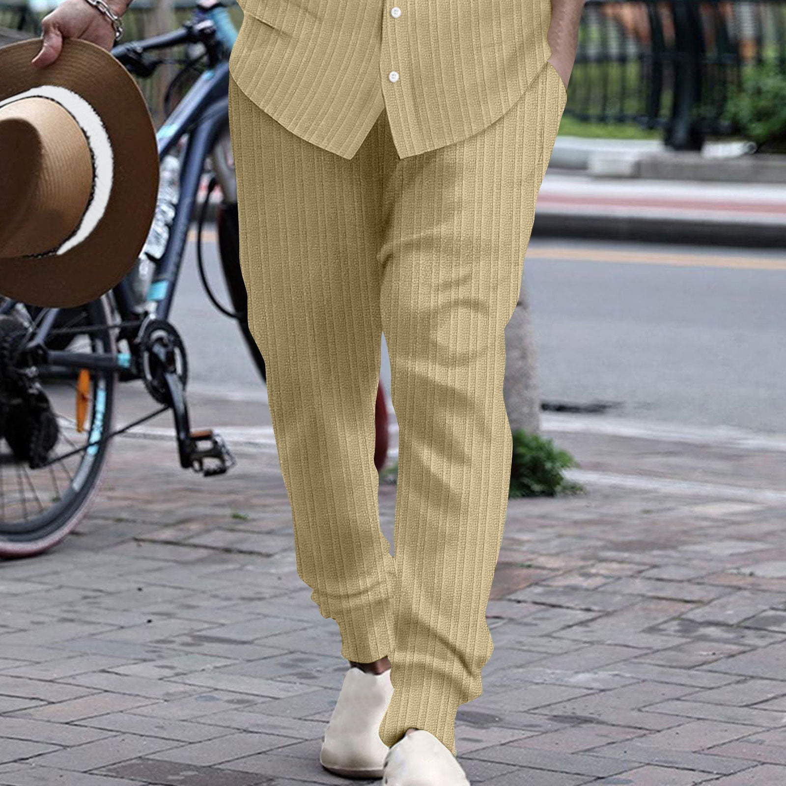 Jacenvly Mens Dress Pants Long Suit Pants Elastic Waisted Pocket ...