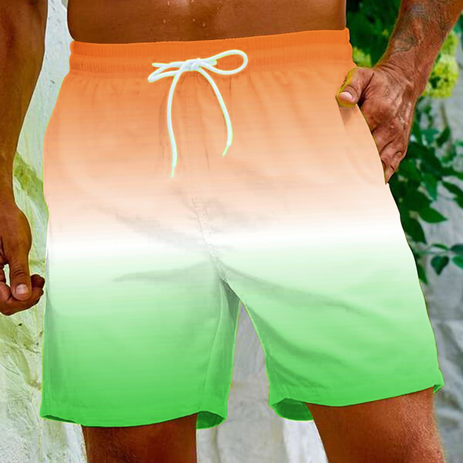 Jacenvly Mens Swim Trunks Contrast Color Trendy Plus Size Board Shorts ...