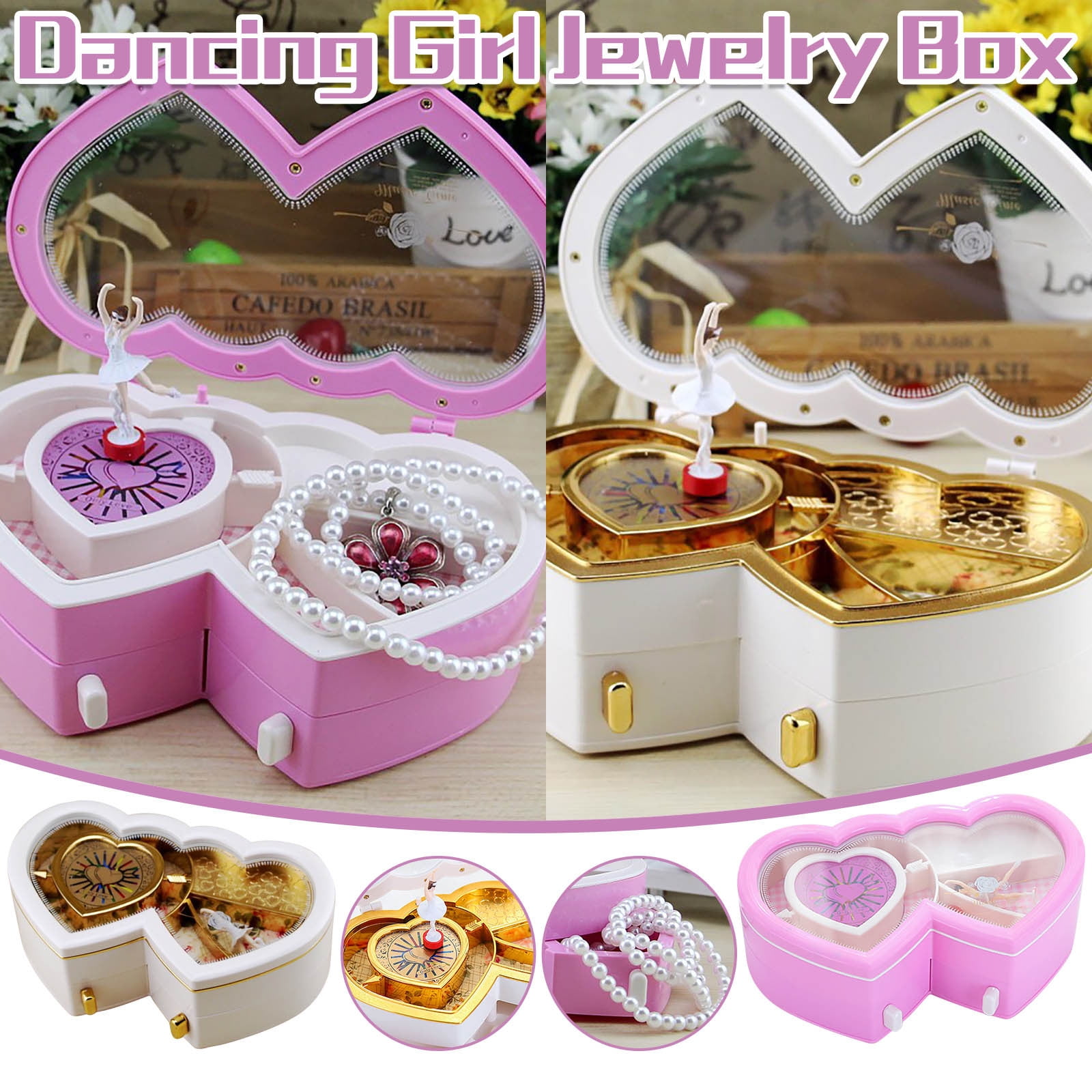 Jacenvly Mother's Day Double Heart Dancing Girl Music Box Music ...
