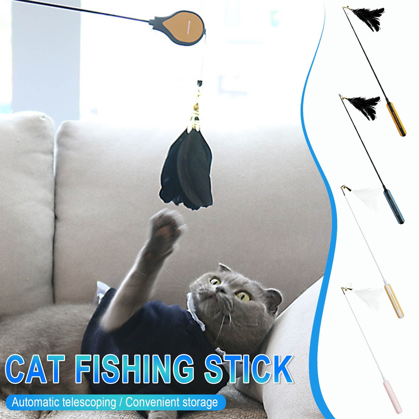 Jacenvly Mother's Day Teaser Wands Interactive Retractable Fishing Pole ...