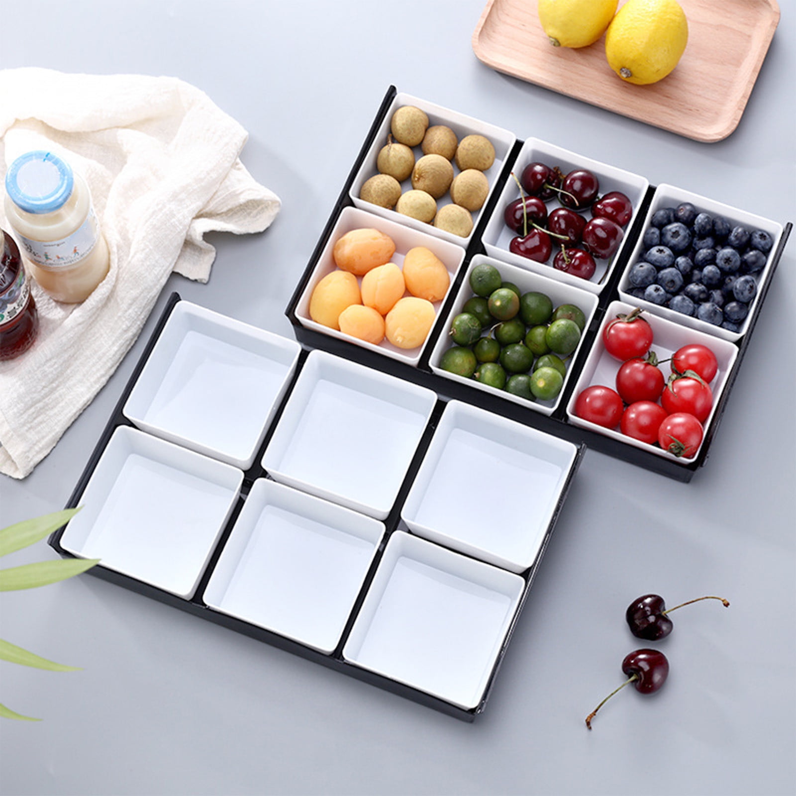 Jacenvly Multi Compartment Dried Fruit Tray Squares Snack Tray Plastic ...