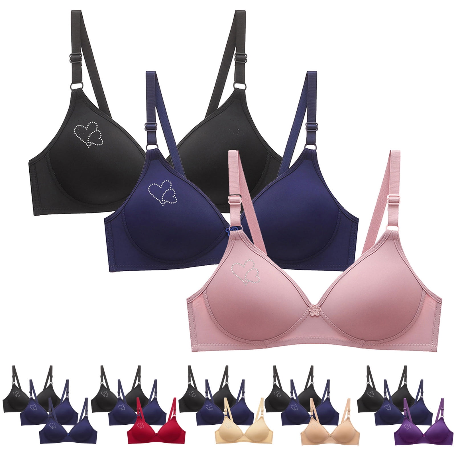 Jacenvly New Bras for Women Plus Size 3Pcs Women's Bra Soild Wire ...