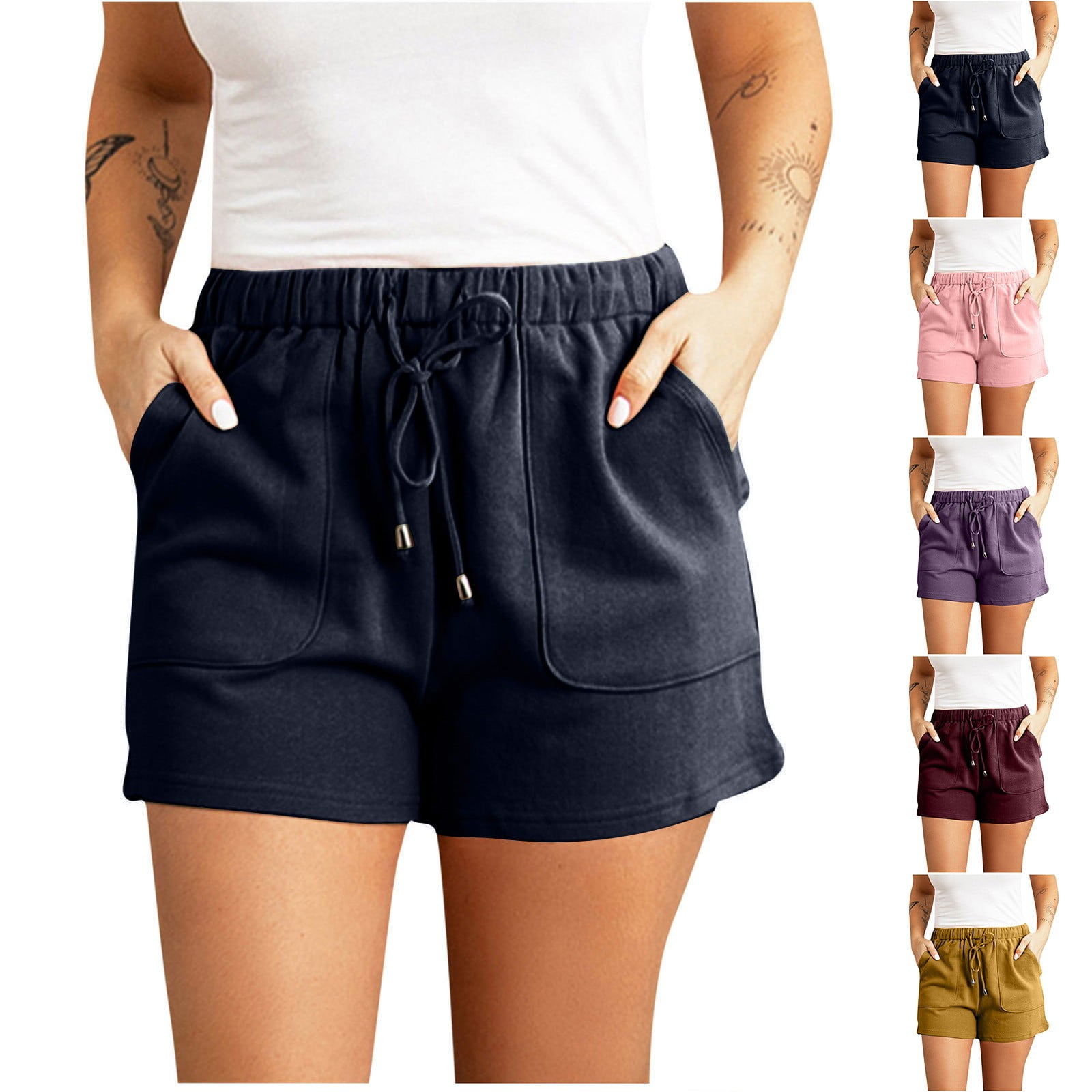 Jacenvly New Casual Trousers Women Fashion Solid Color Plus Size Rope ...
