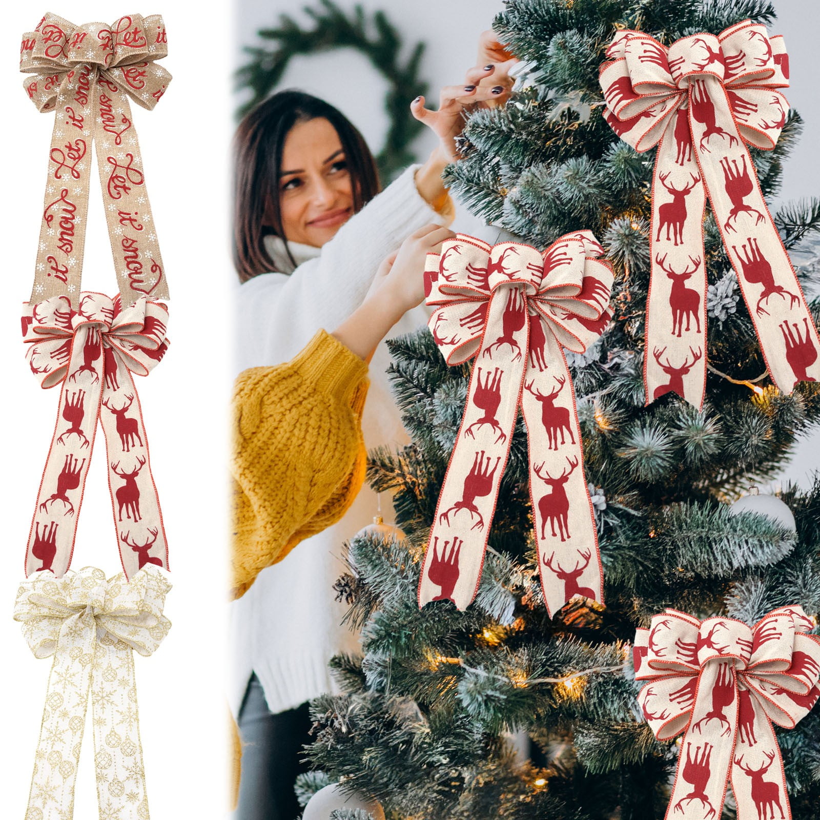 Jacenvly New Christmas Indoor Decor Large Christmas Bows for Wreath ...