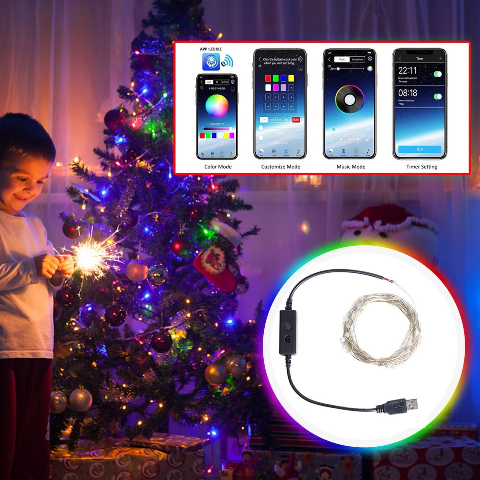 Jacenvly New Christmas Ornaments Sets Led Lights Dream Color Christmas ...