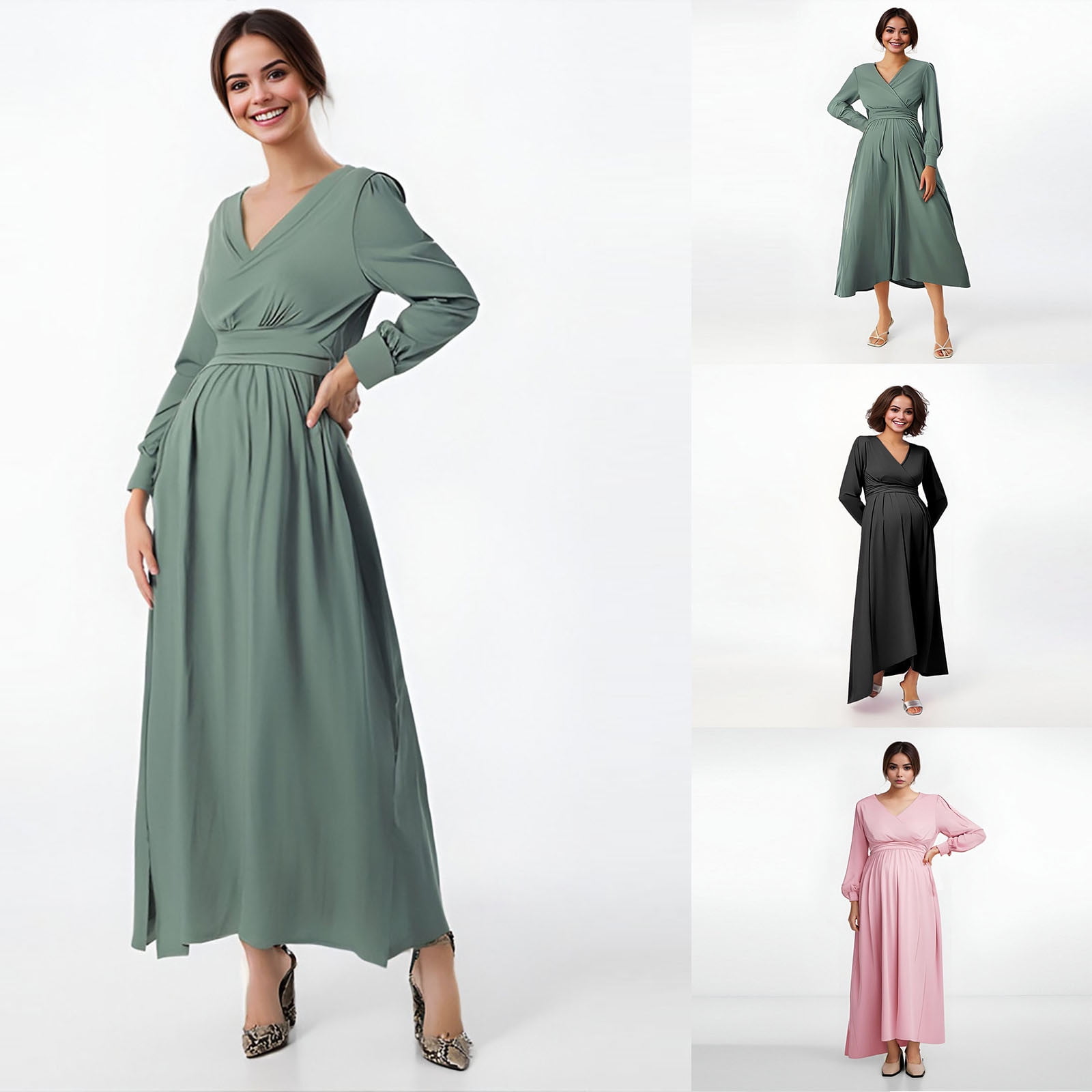 Jacenvly New Dresses for Pregnant Long Sleeve Solid Summer Dresses for ...