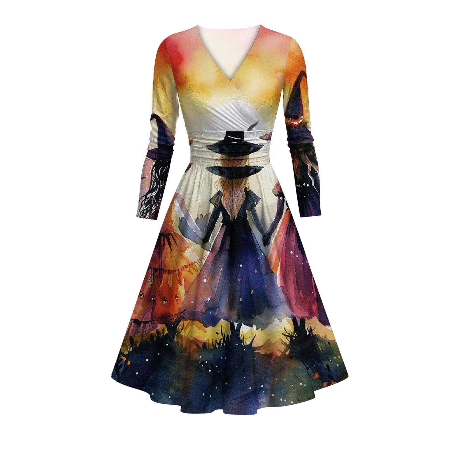 Jacenvly New Evening Dresses for Women Ladies' Printed Style Retro Long ...