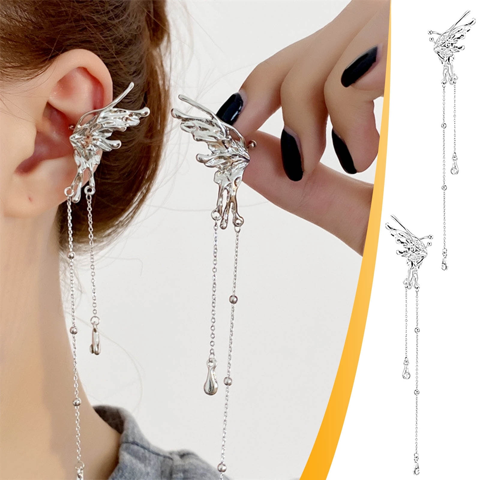 Jacenvly New Fathers Day Gifts Angel Ear Clip Metal Liquid Tassel ...