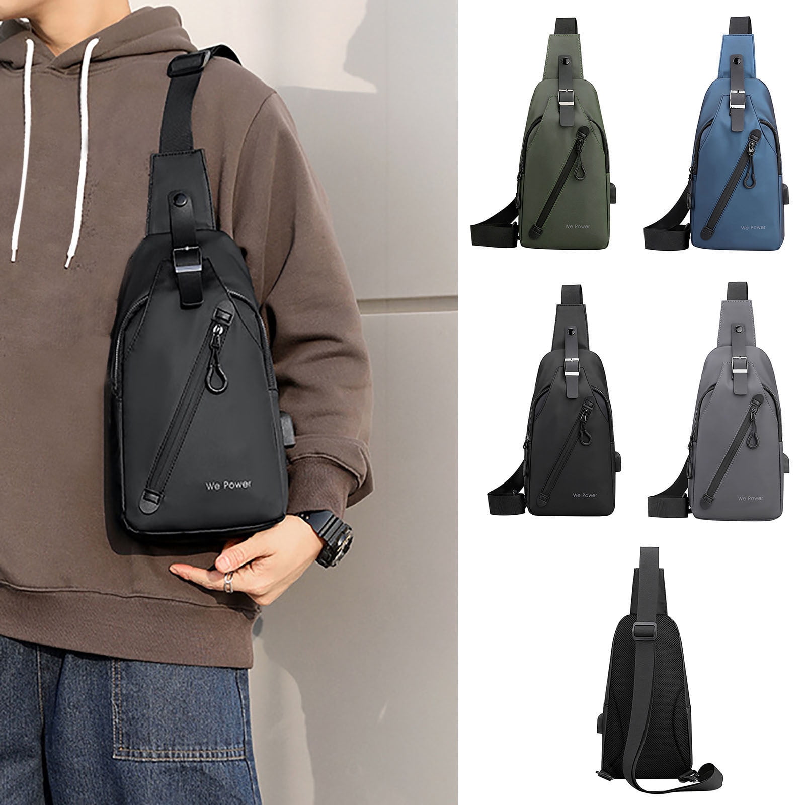 Jacenvly New Fathers Day Gifts Men'S Outdoor Chest Bag Trend Usb Chest ...